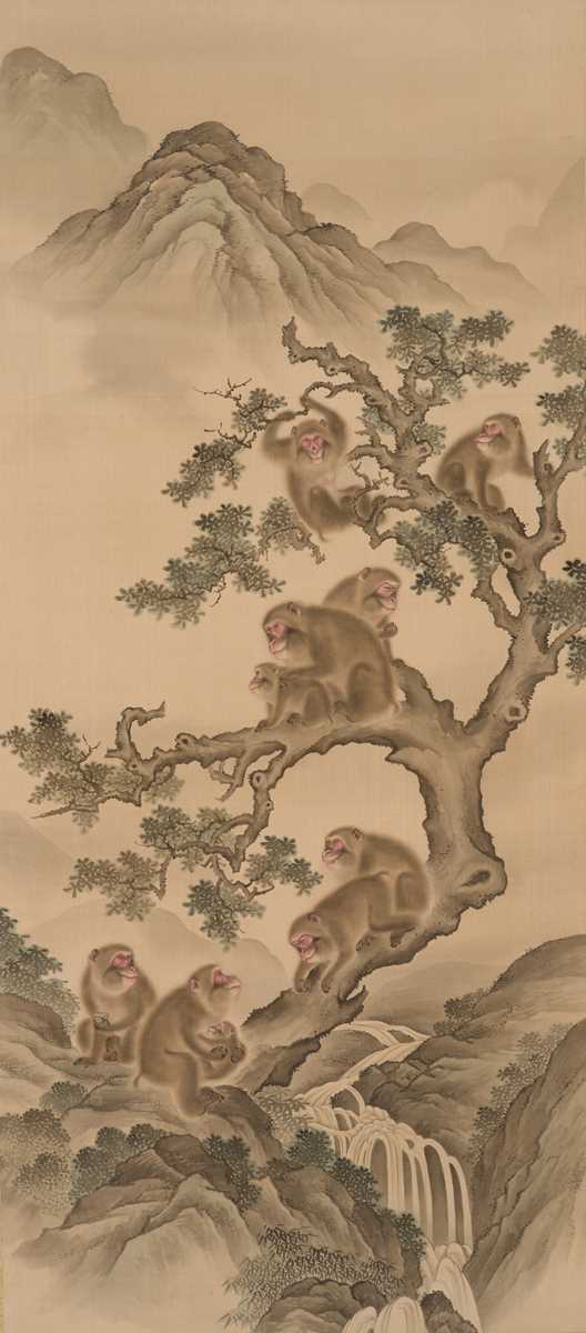 A FINE SCROLL PAINTING OF MONKEYS, ATTRIBUTED TO MORI SOSEN | Barnebys