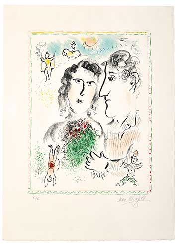Marc Chagall - Litografía en colores - "Engagement at the Circus ...