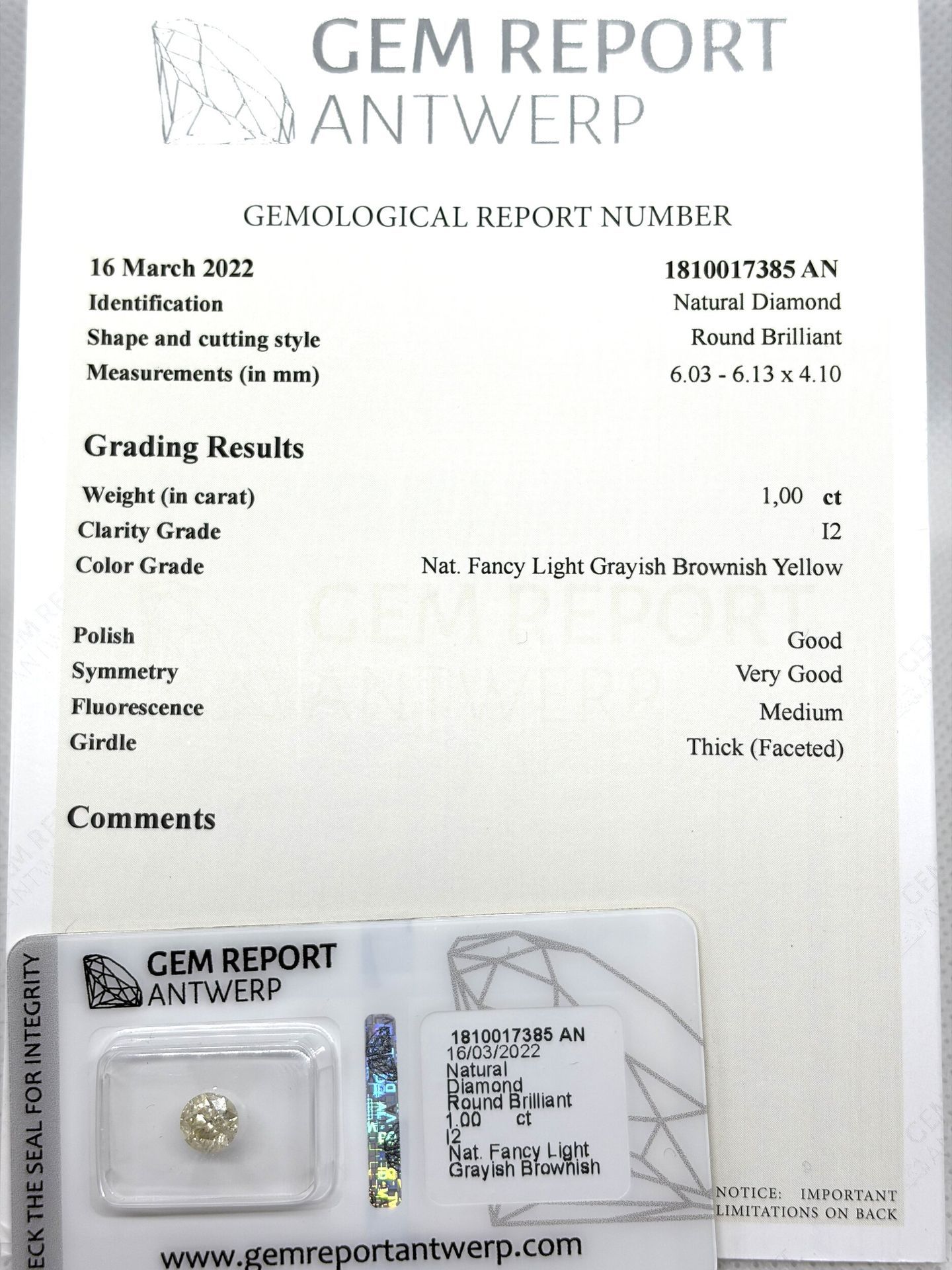 1-carat DIAMOND, certificate of guarantee, t... | Precious stones: bids ...