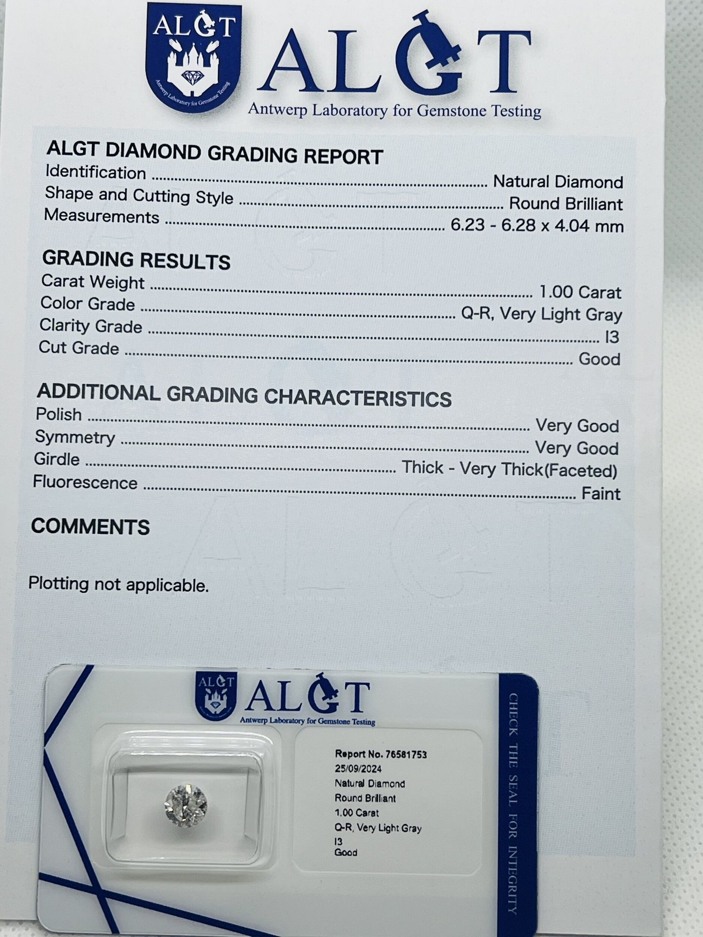 1-carat DIAMOND, certificate of guarantee, t... | Precious stones: bids ...