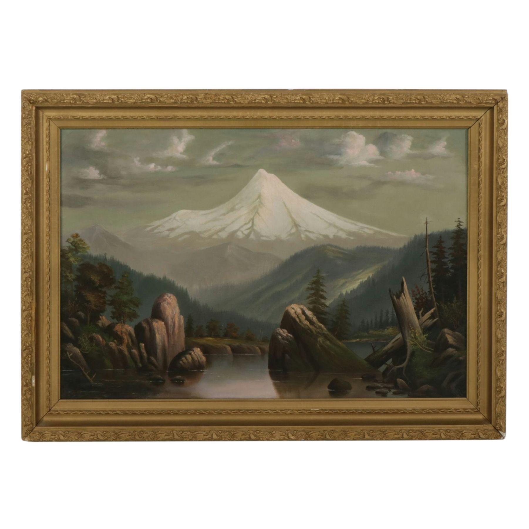 American School Western Landscape Oil Painting of Mt. McLaughlin, 1893 ...