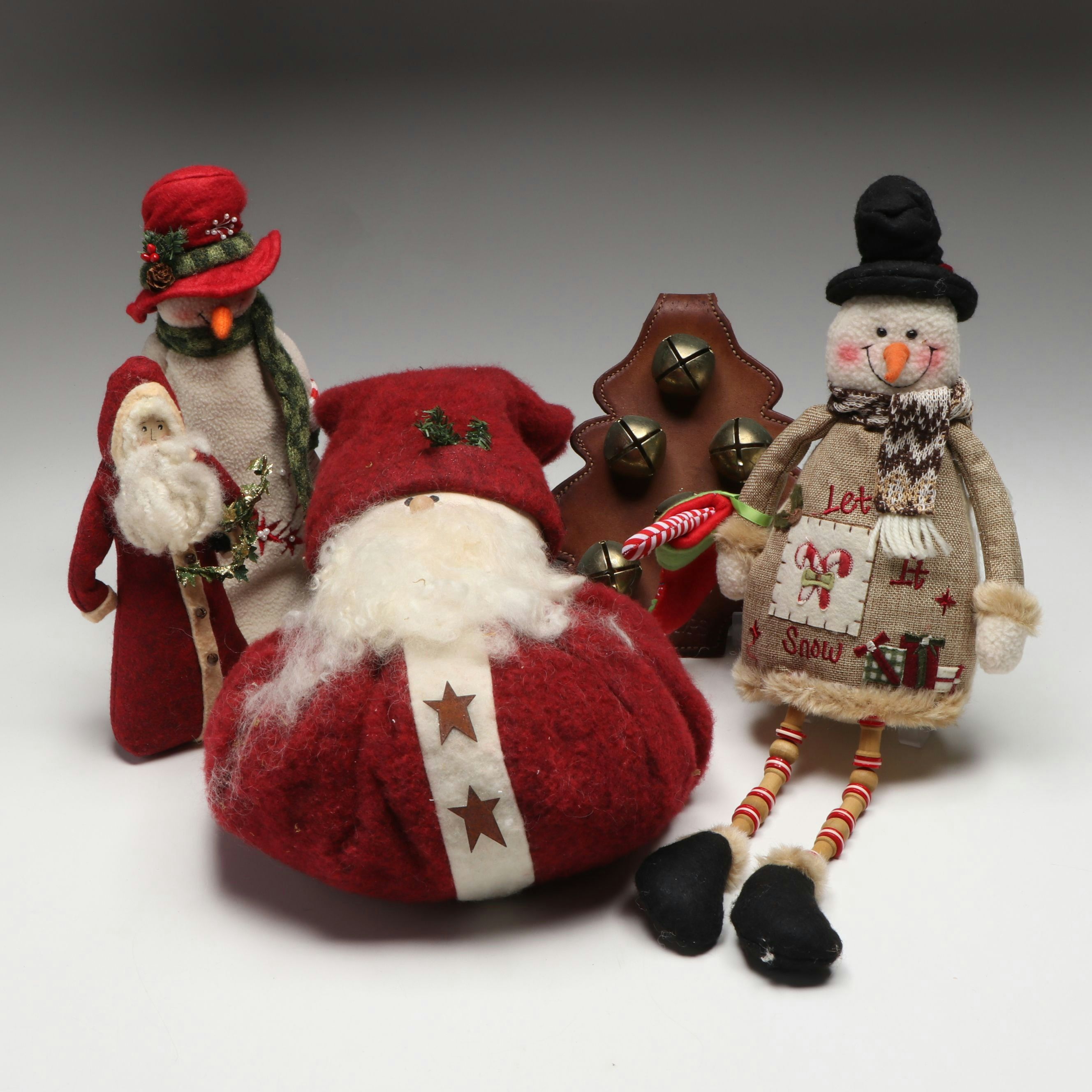 Moses B. Smucker Sleigh Bell Door Hanger with Santa and Snowman Plush ...