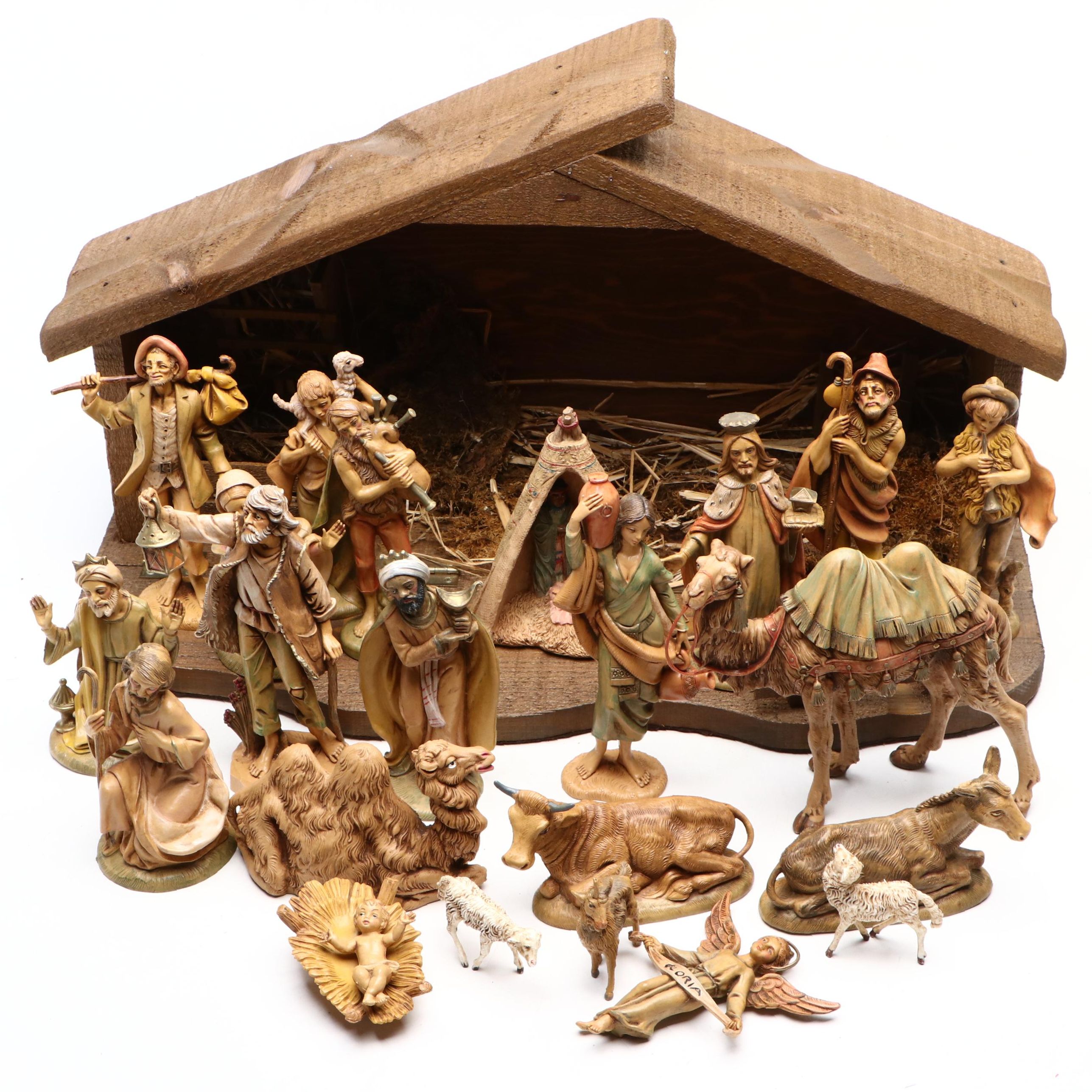 Italian Fontanini and Other Nativity Figures with Wood Manger, 1980s ...
