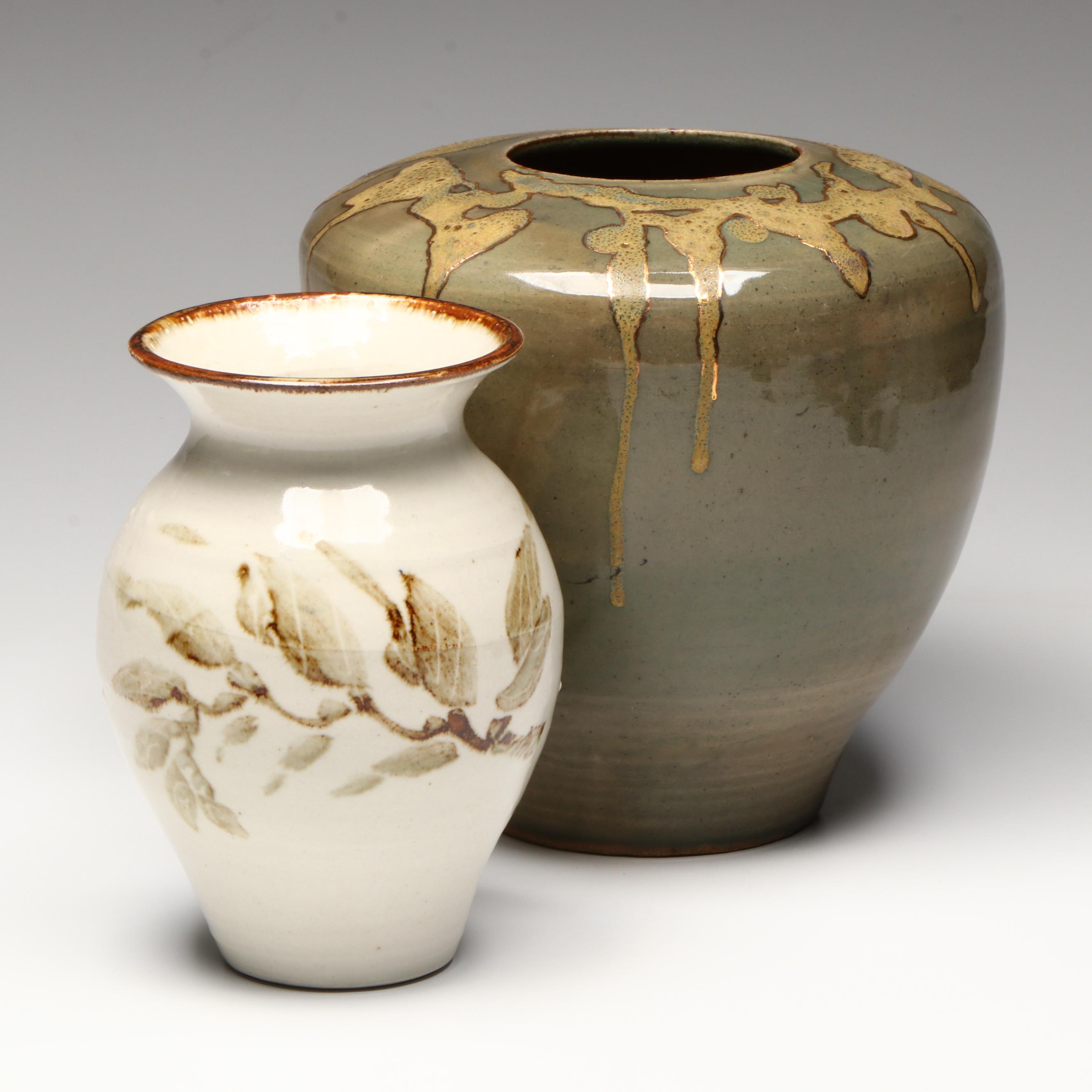 Tom Ferguson and Other Studio Pottery Vases with Foliate and Gilt ...