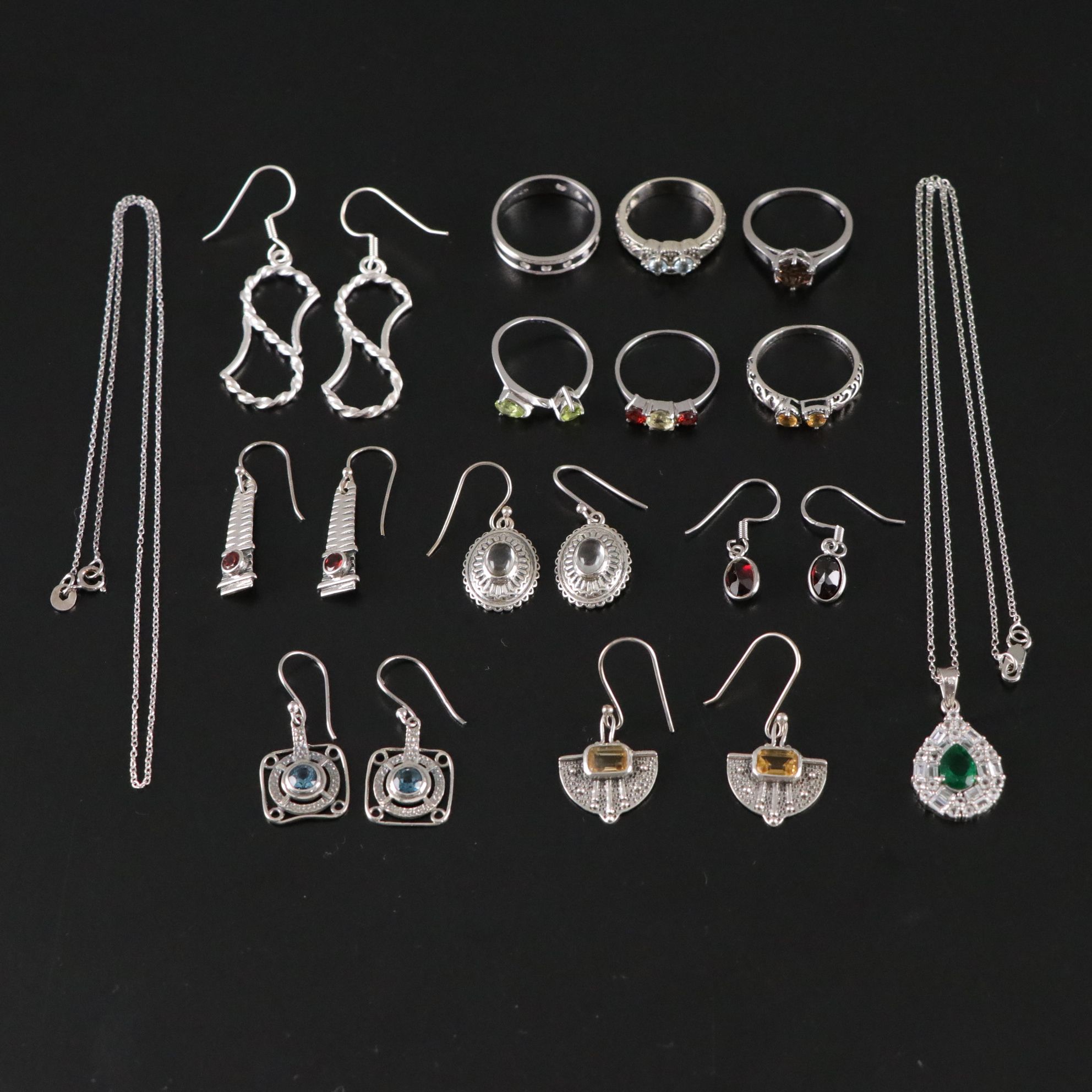 14 Assorted Sterling Silver Rings, Necklaces and Earrings | Barnebys