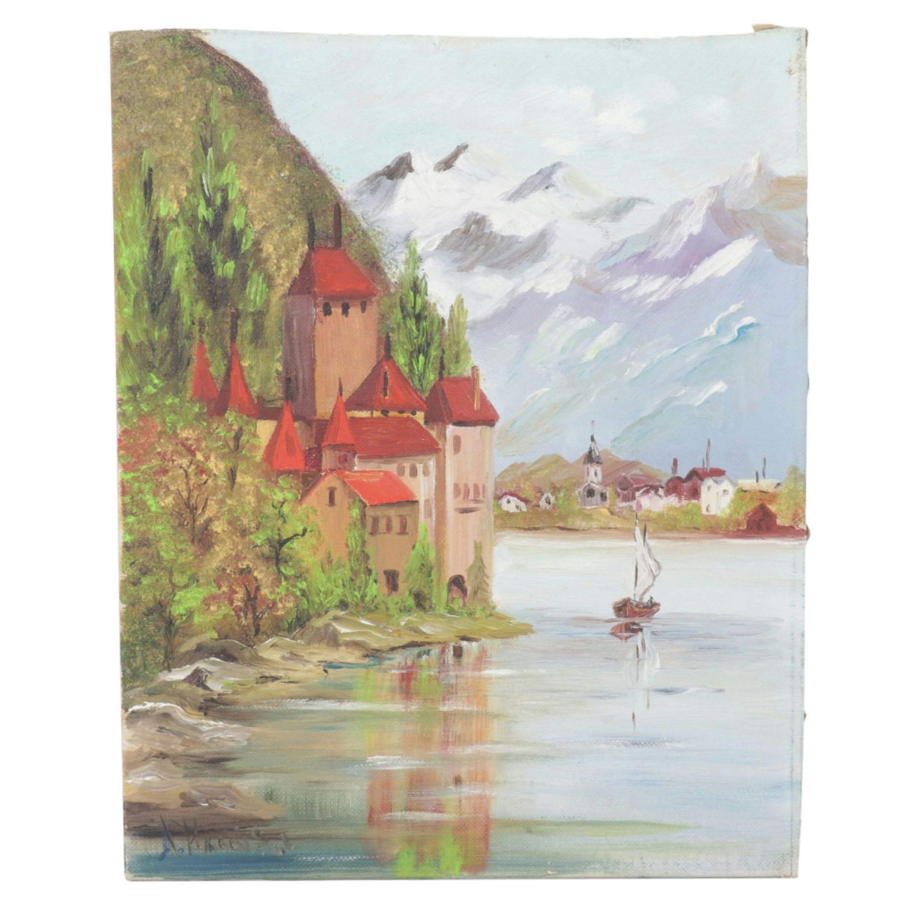 A. Harrison Impressionist Oil Painting of Chateau de Chillon, Early ...