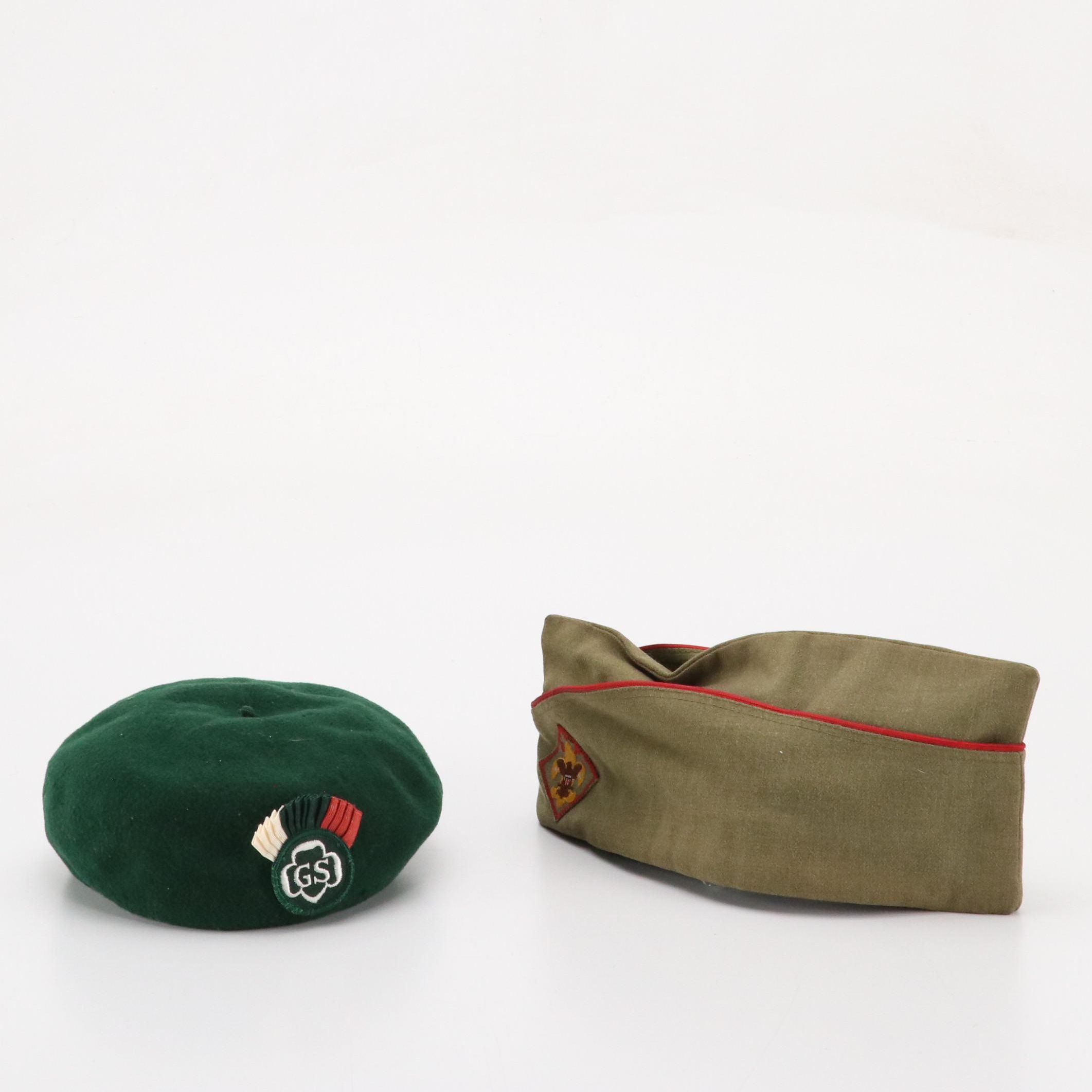 Boy Scout Garrison Cap and Girl Scout Cadette Beret in Wool, Mid-20th ...