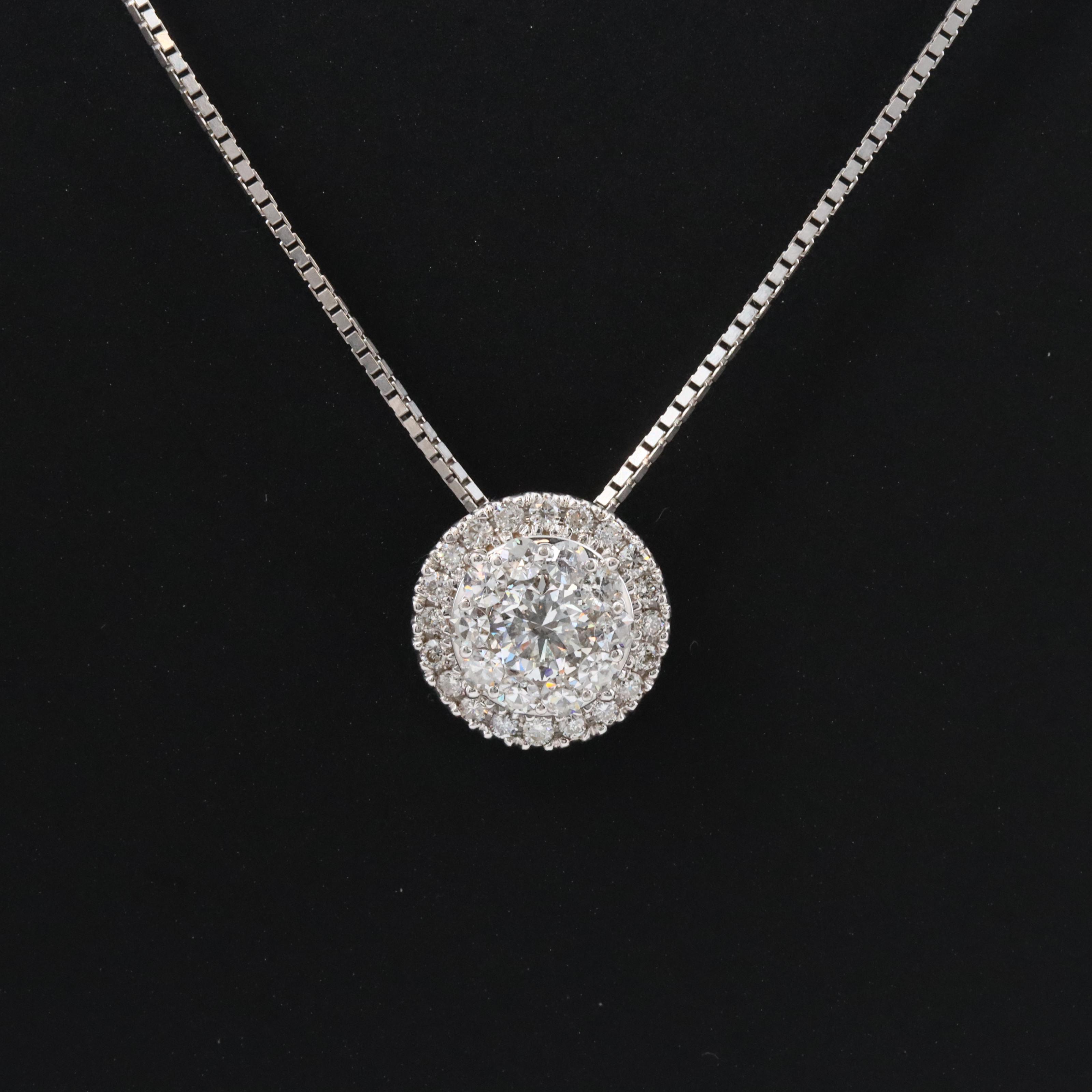 14K 1.00 CTW Diamond Cluster Pendant with 10K Box Chain | Barnebys