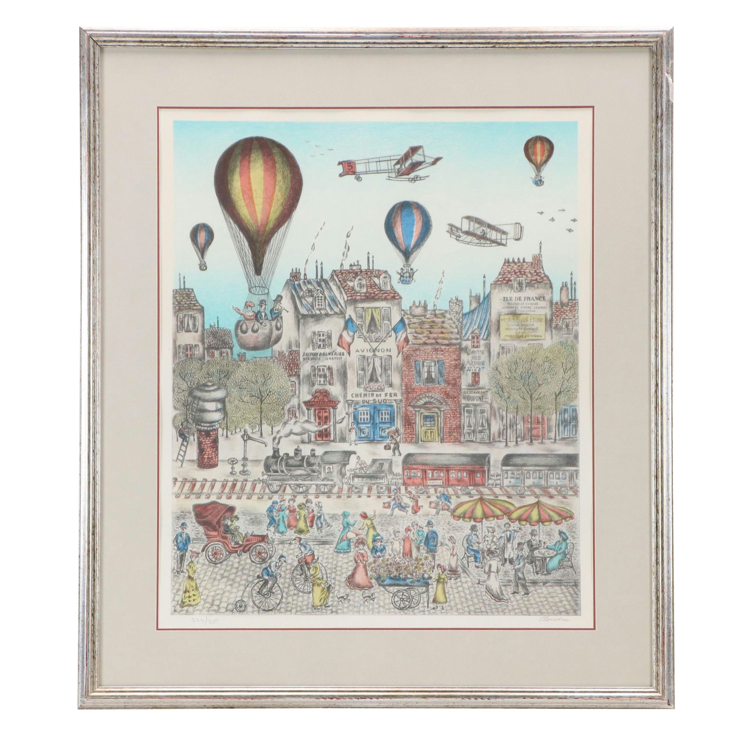 Claudine Folk Art Style Color Lithograph "Gare D'Avignon" | Barnebys