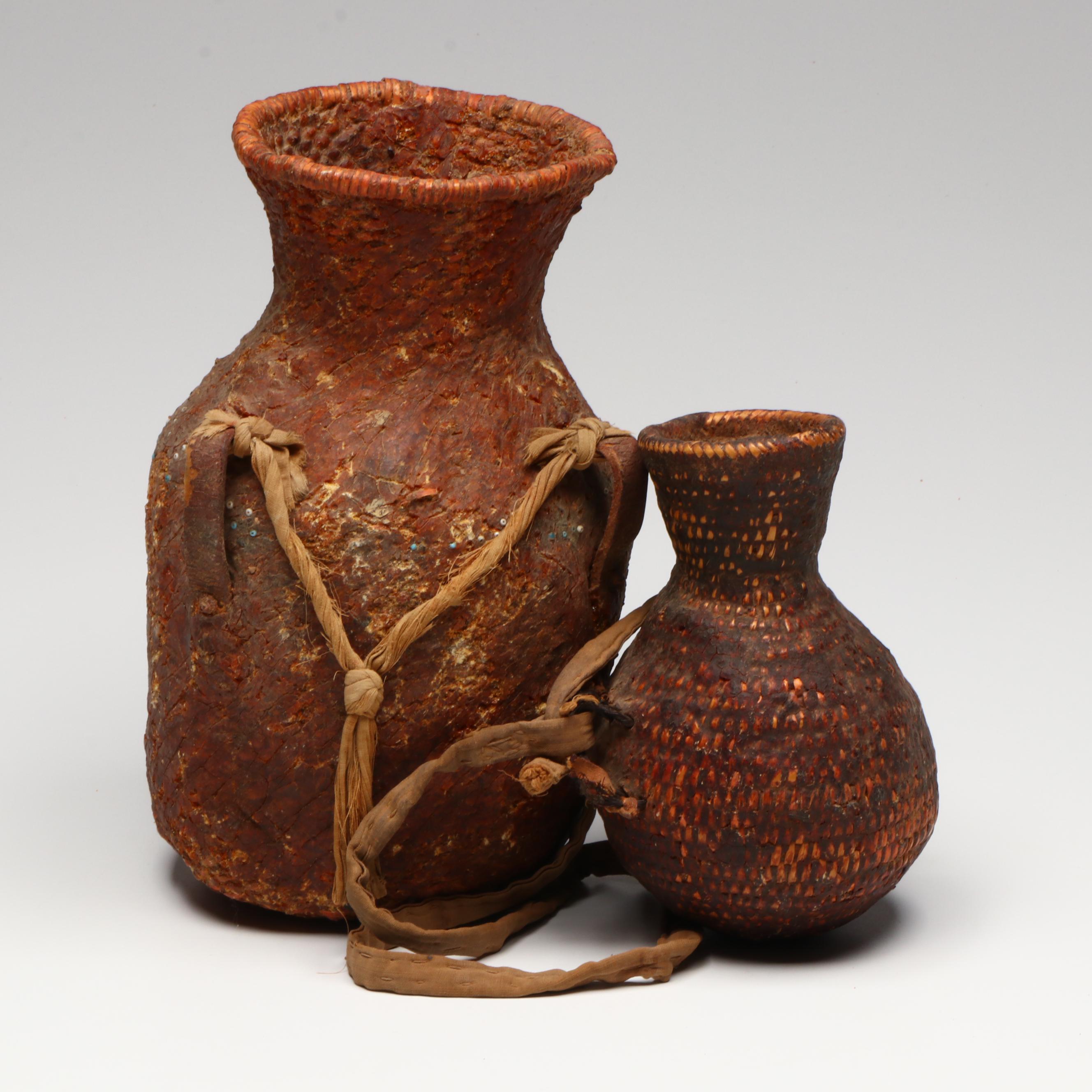 Indé (Apache) Pitch Water Baskets with Horse Hair and Glass Beads ...