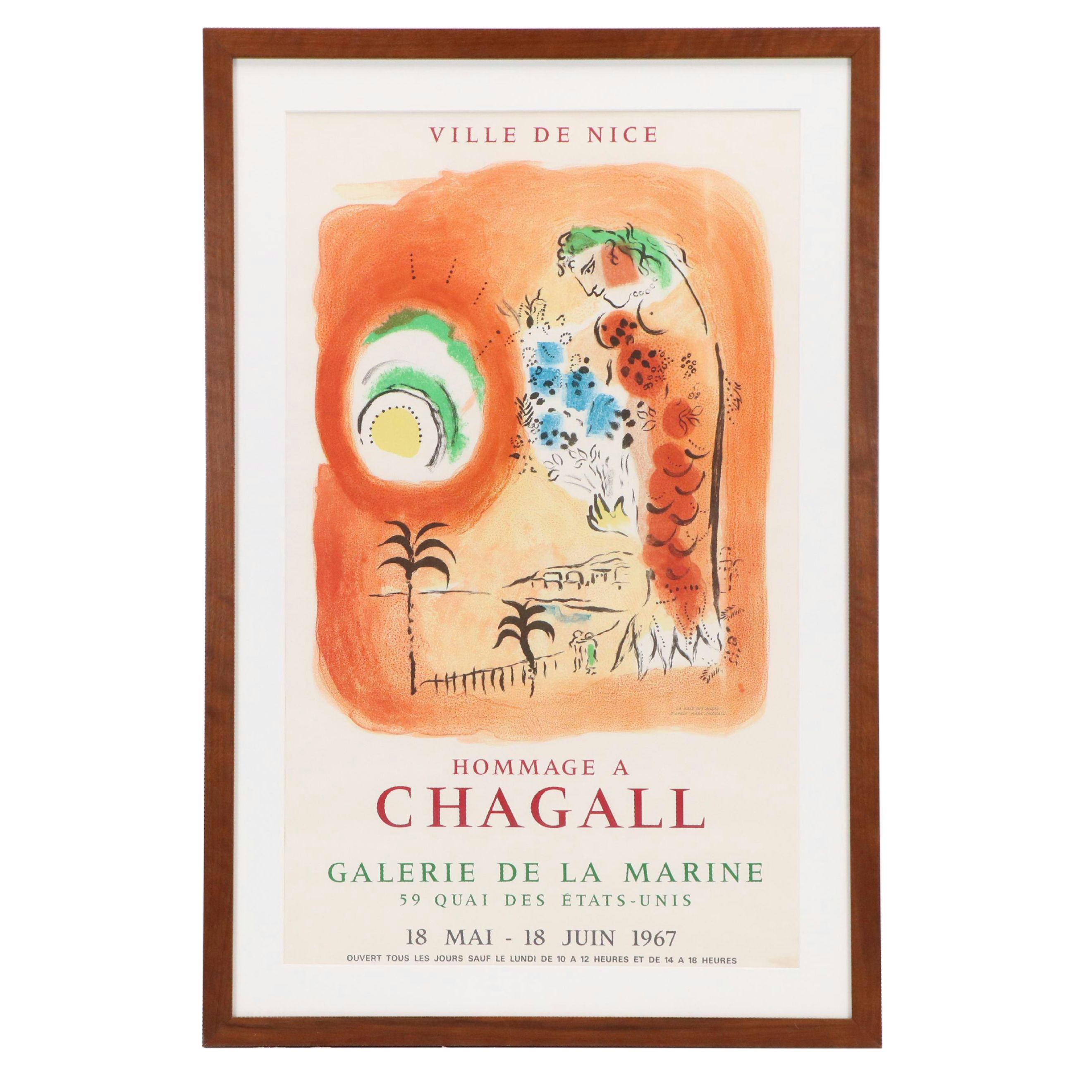 After Marc Chagall Lithograph Exhibition Poster "Hommage A Chagall ...