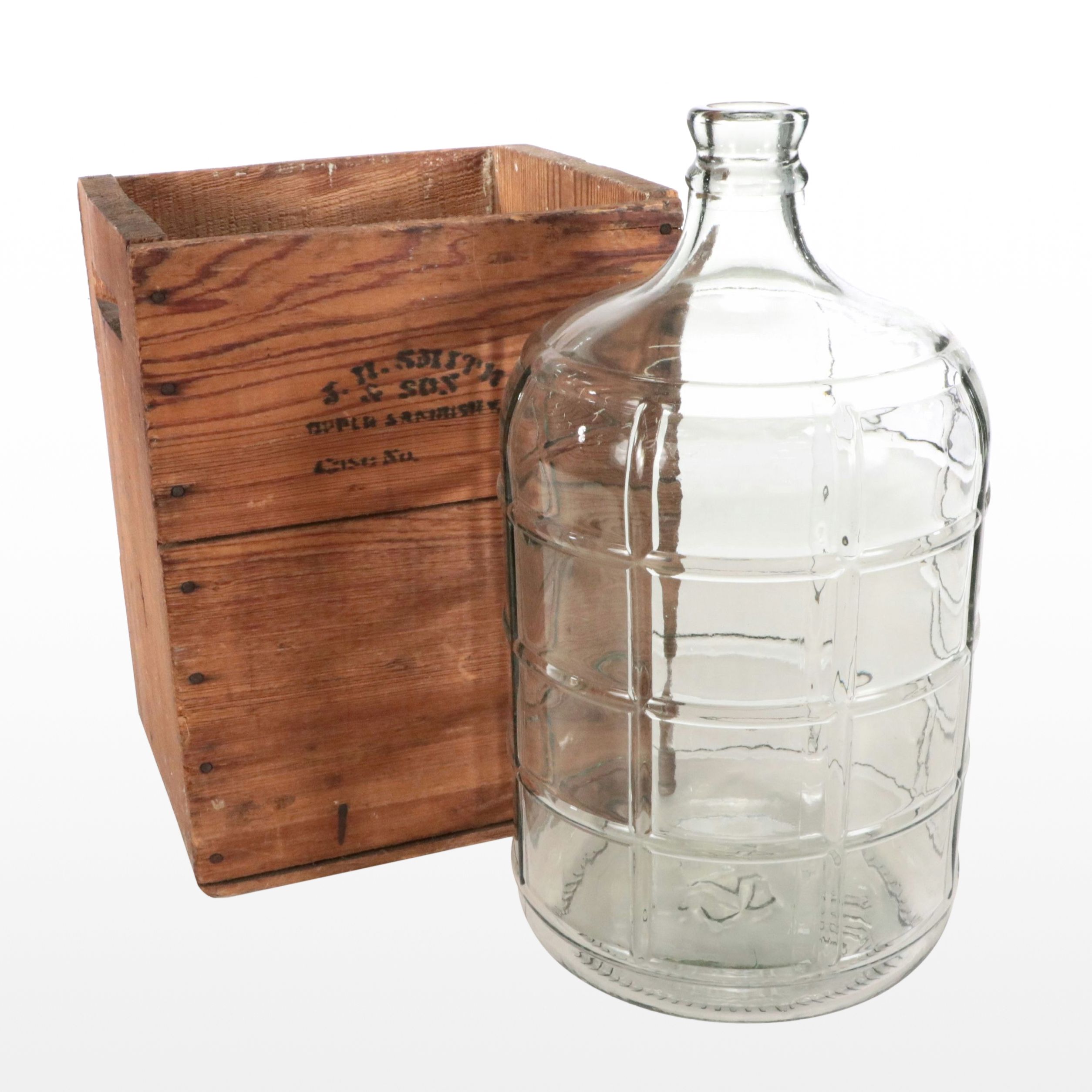 Vitro Mexican 3-Gallon Glass Carboy with J.H. Smith & Son Crate | Barnebys
