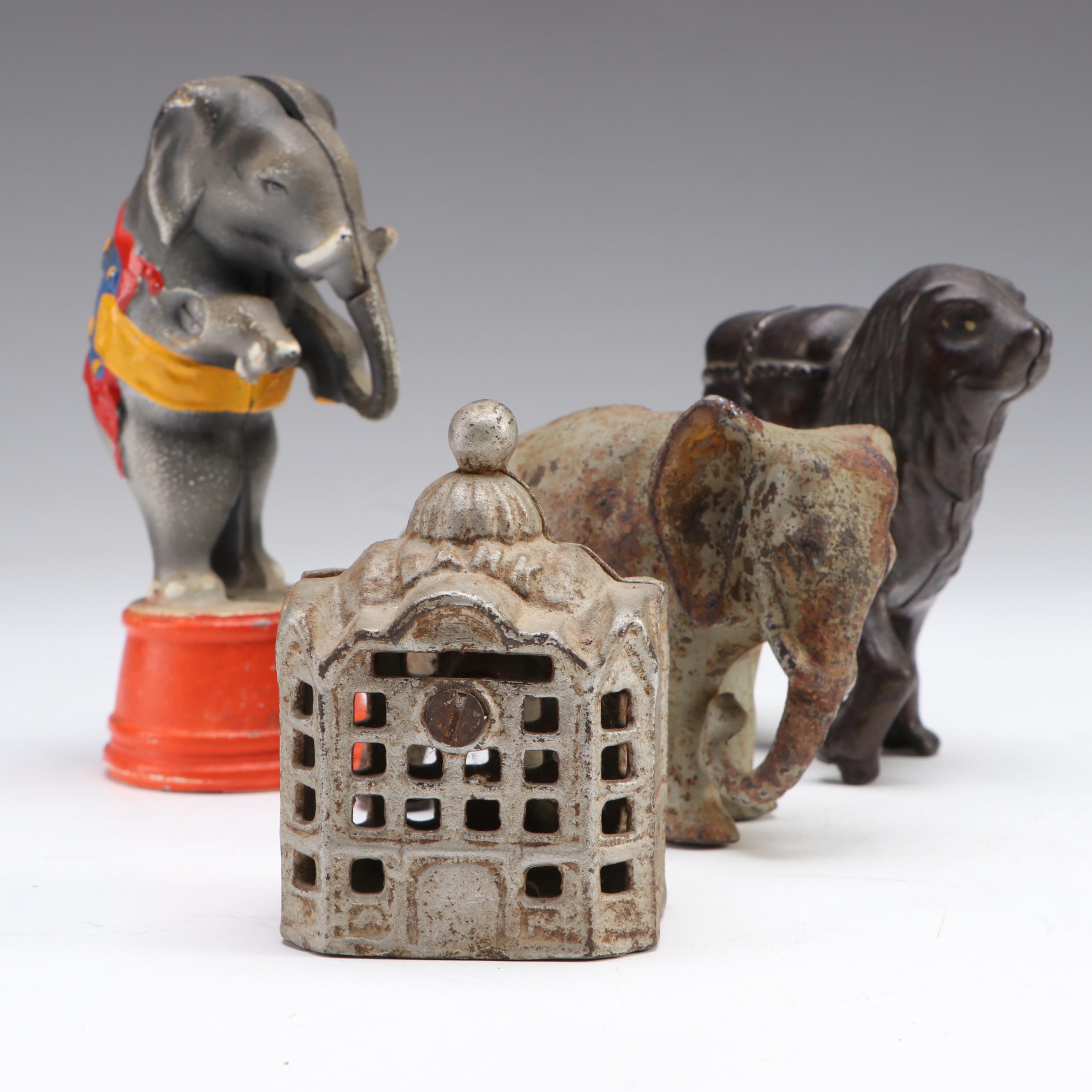 A.C. Williams Pack Dog Coin Bank with Elephant and Other Vintage Cast ...