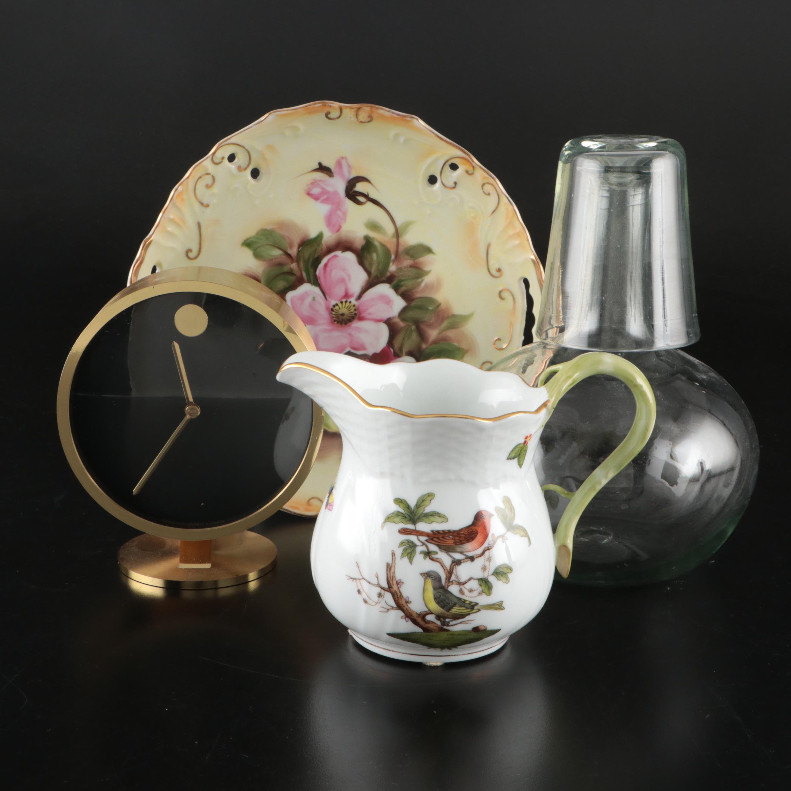 Herend "Rothschild Bird" Pitcher with Porcelain Plate, Glass Decanter ...