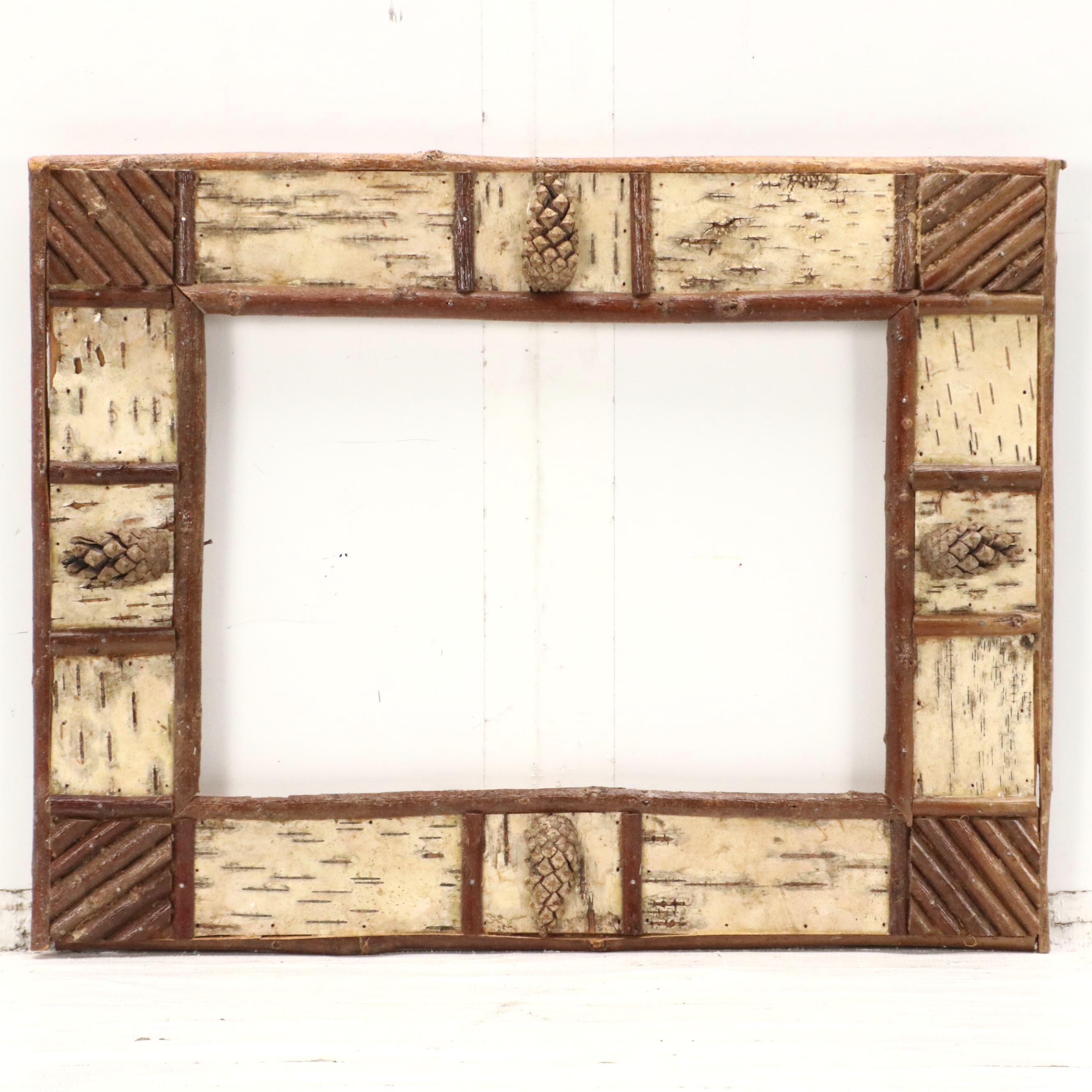 Robert Beaven Folk Art Frame with Pine Cones, Birch Bark, and Twigs ...
