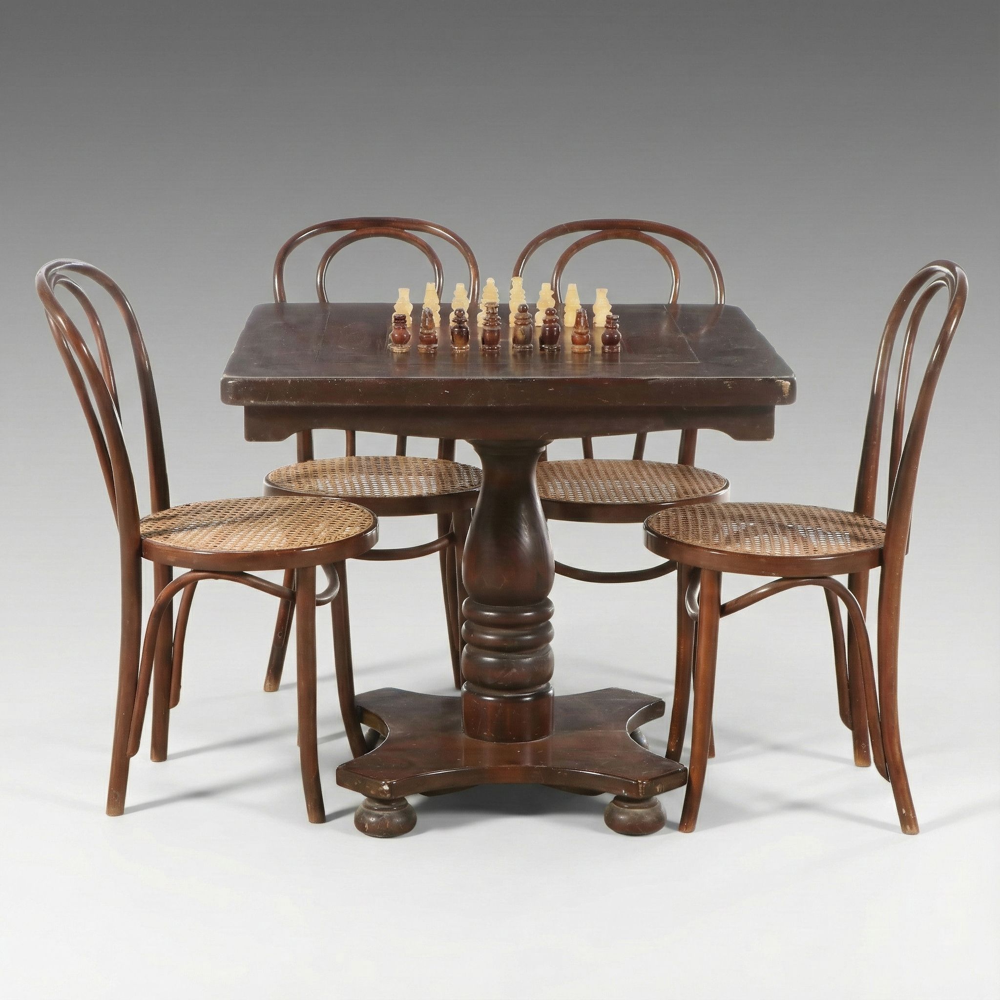 Kling Furniture Walnut Finish Games Table with Bentwood and Cane Bistro ...