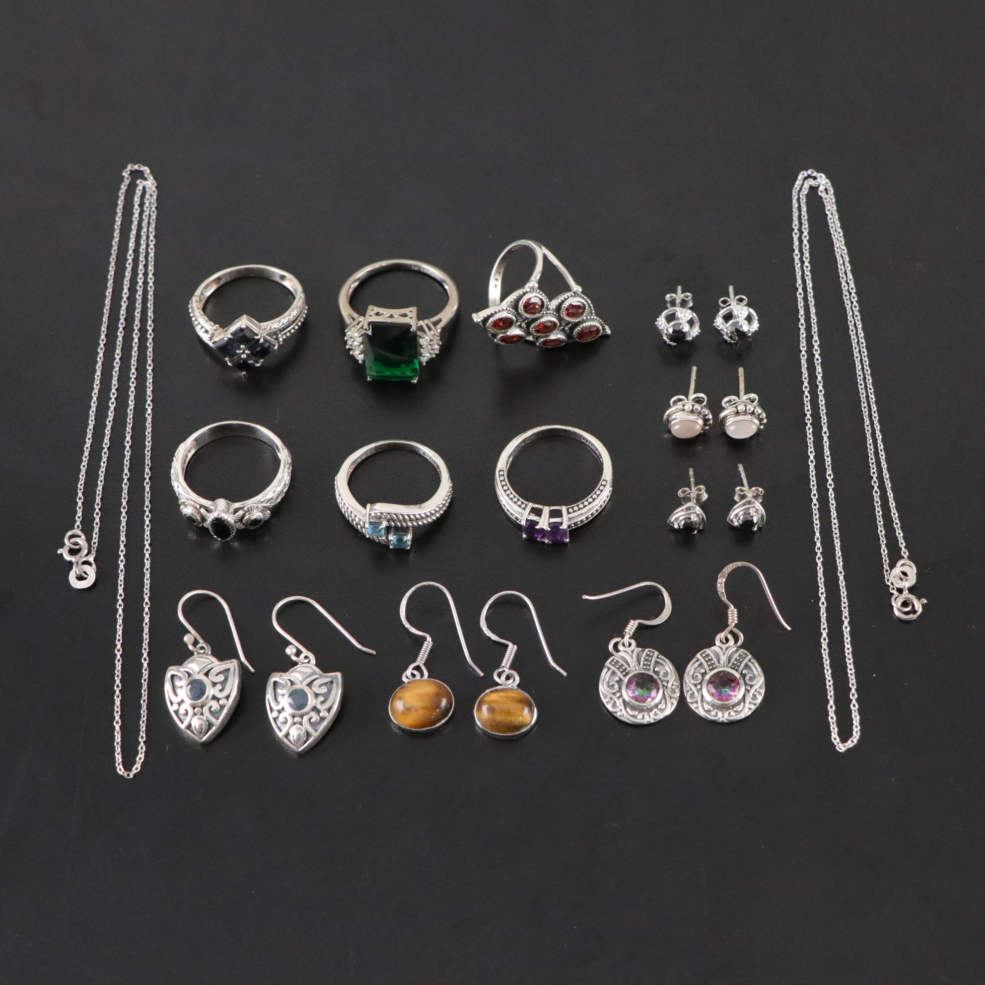 14 Assorted Sterling Silver Rings, Necklaces and Earrings | Barnebys