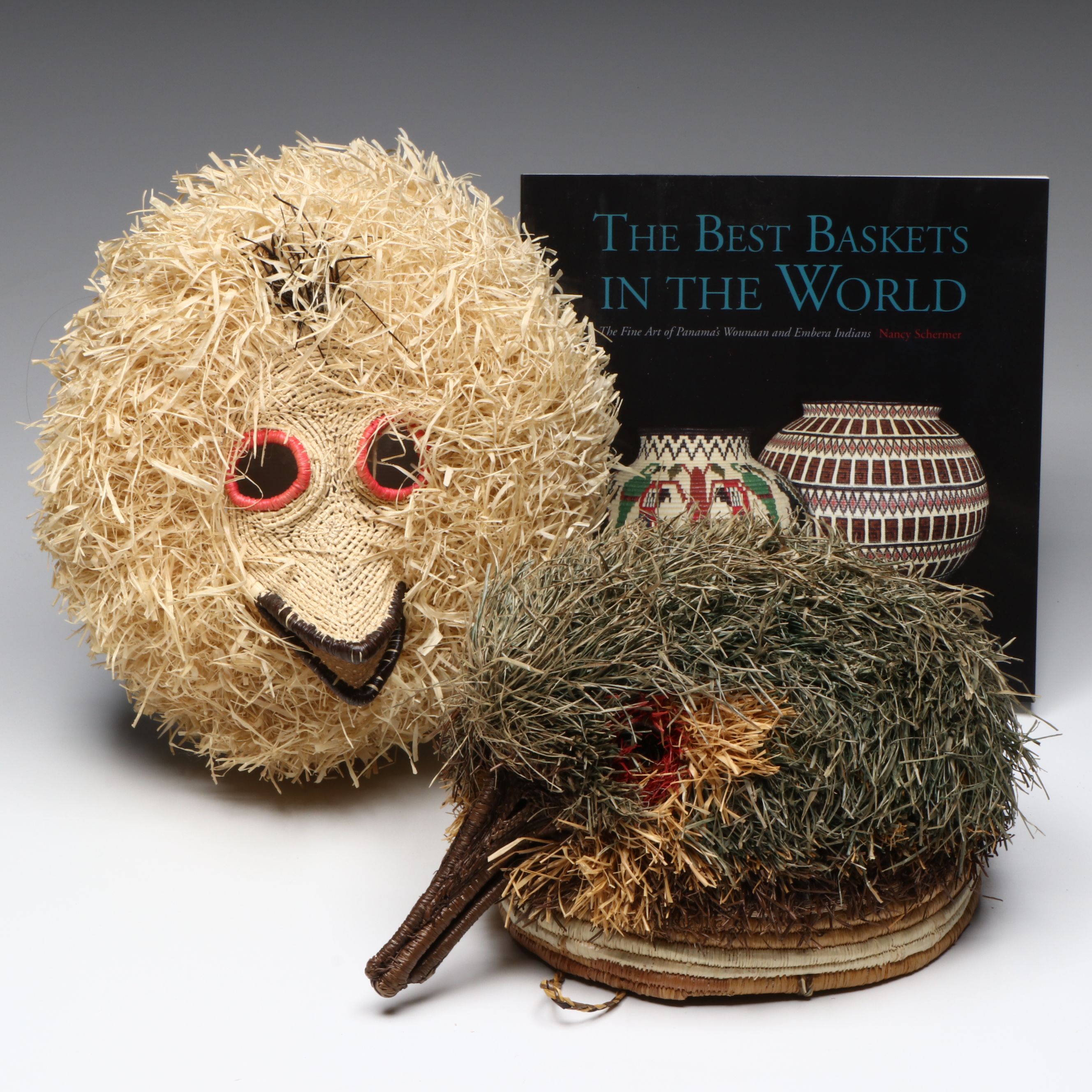 Panamanian Emberá-Wounaan Chunga and Nahuala Fiber Basketry Bird Masks ...