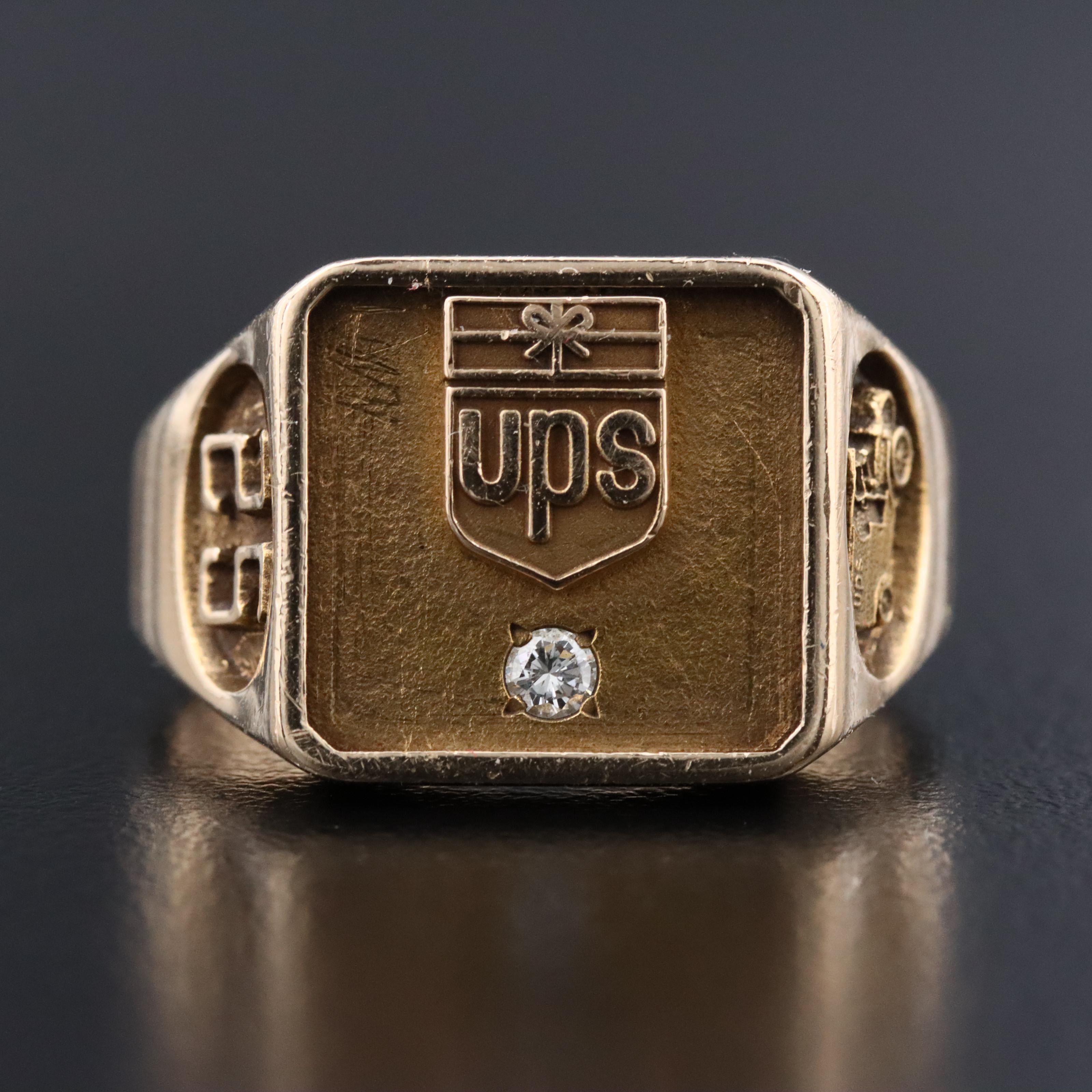 10K 0.05 CT Diamond UPS 25 Years of Service, Signet Ring | Barnebys