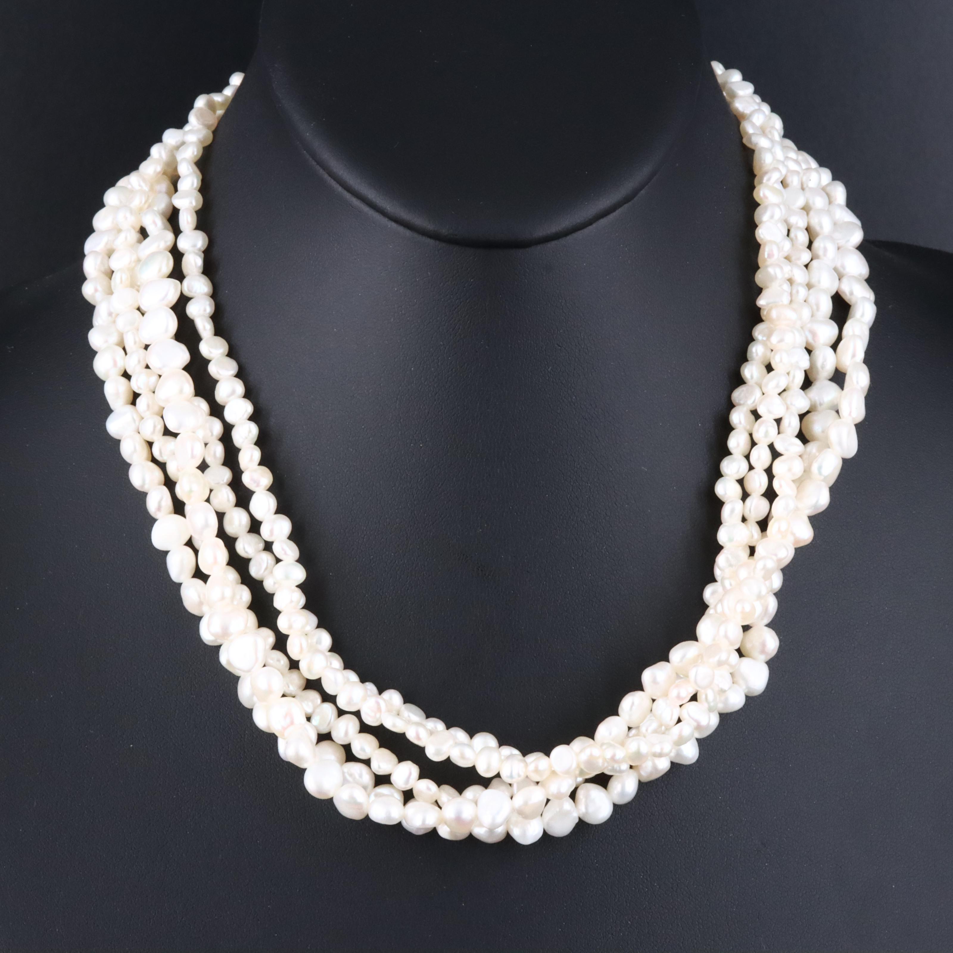 14K Five Strand Pearl Necklace | Barnebys
