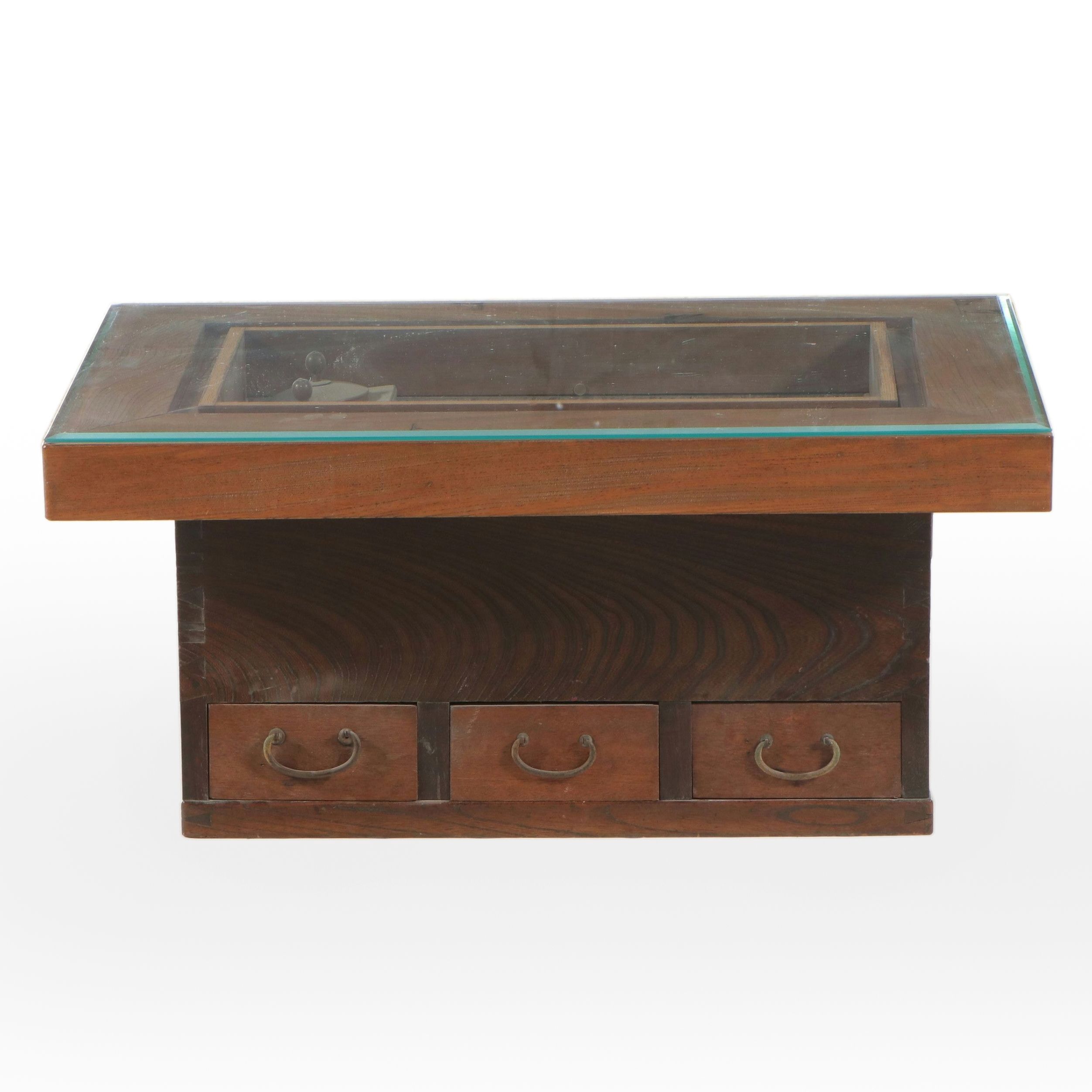 Japanese or Korean Hibachi Table with Glass Tabletop, Early to Mid-20th ...