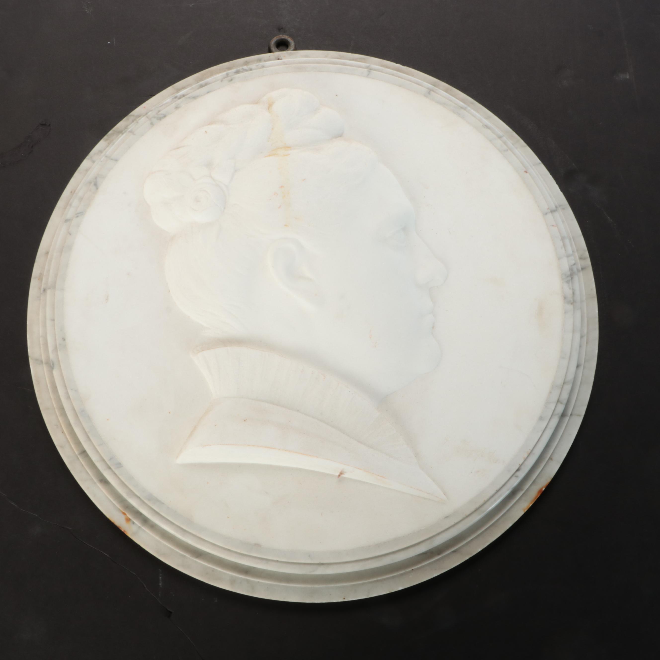 Large Neoclassical Carved Marble Portrait Roundel of a Lady, 19th ...
