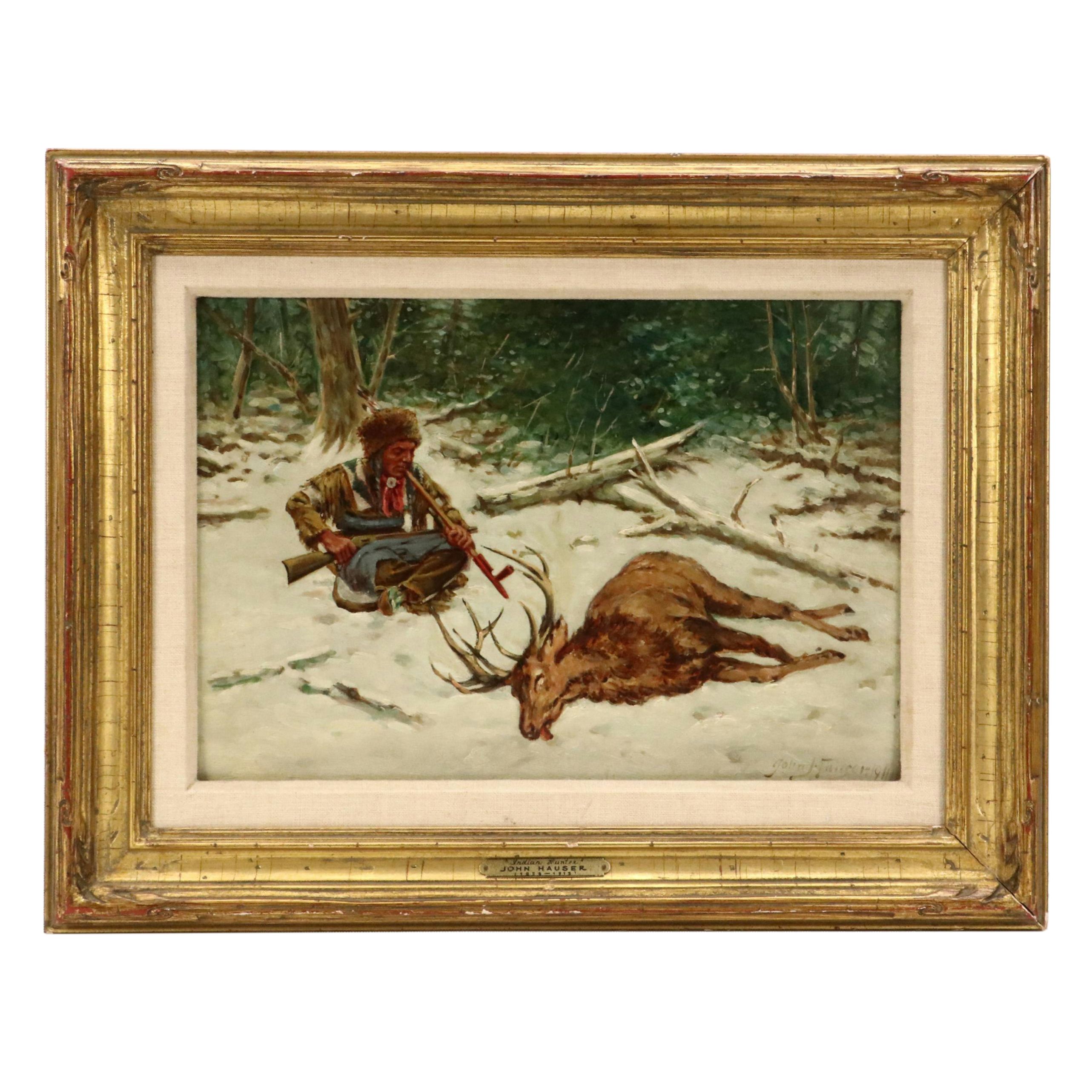 John Hauser Oil Painting "Indian Hunter," 1911 | Barnebys
