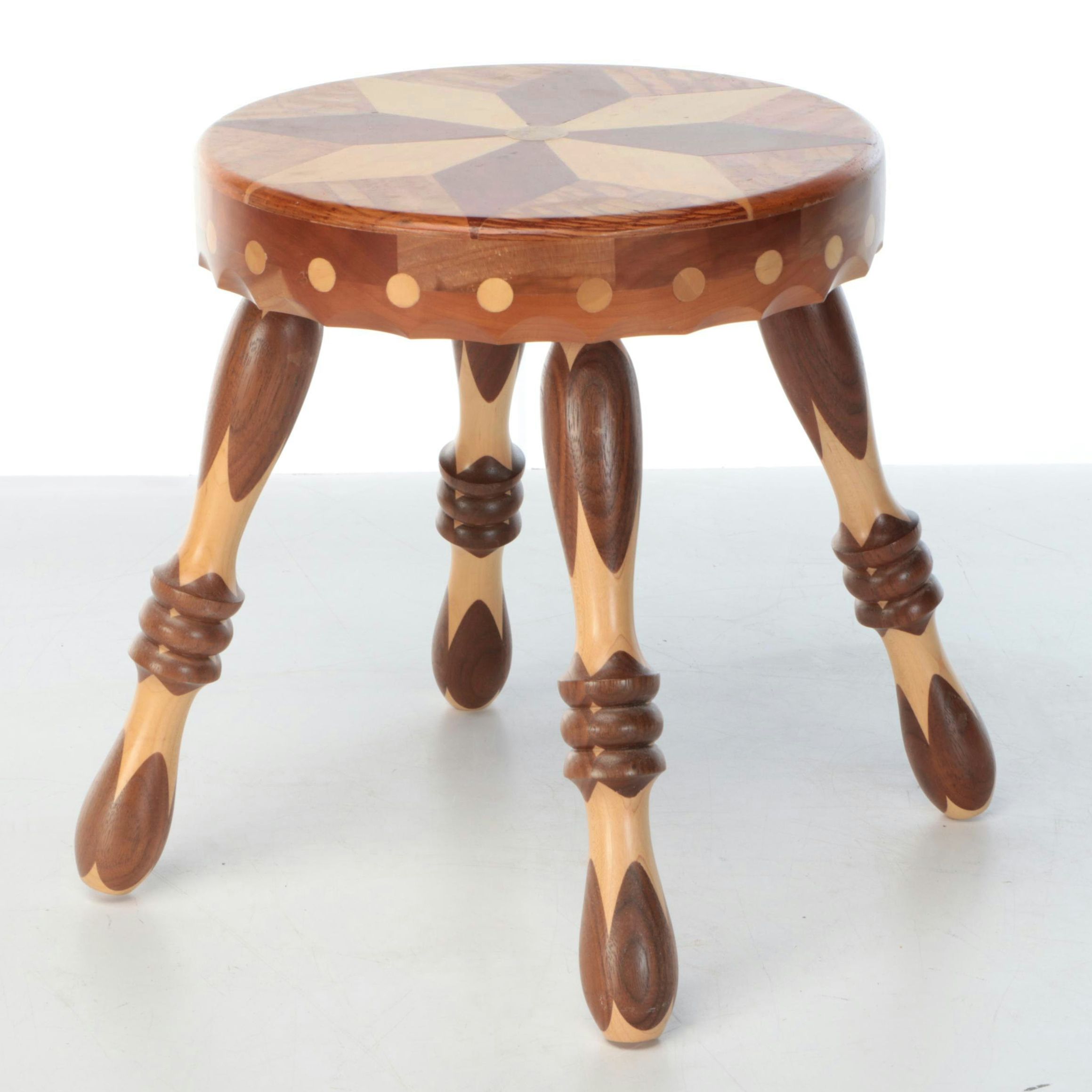 Folk Art Segmented and Turned Wood Stool | Barnebys