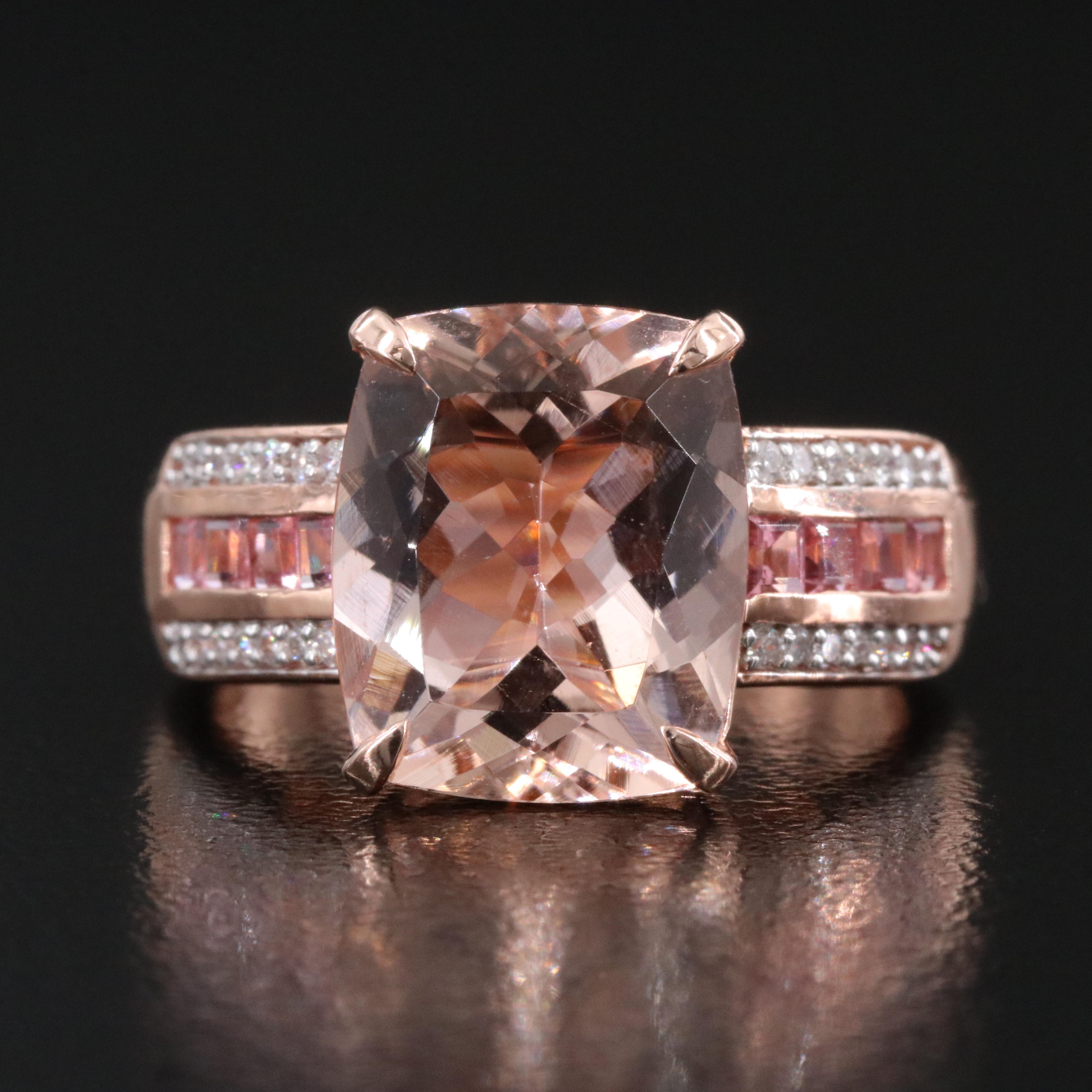14K Rose Gold Morganite and Diamond Ring | Barnebys