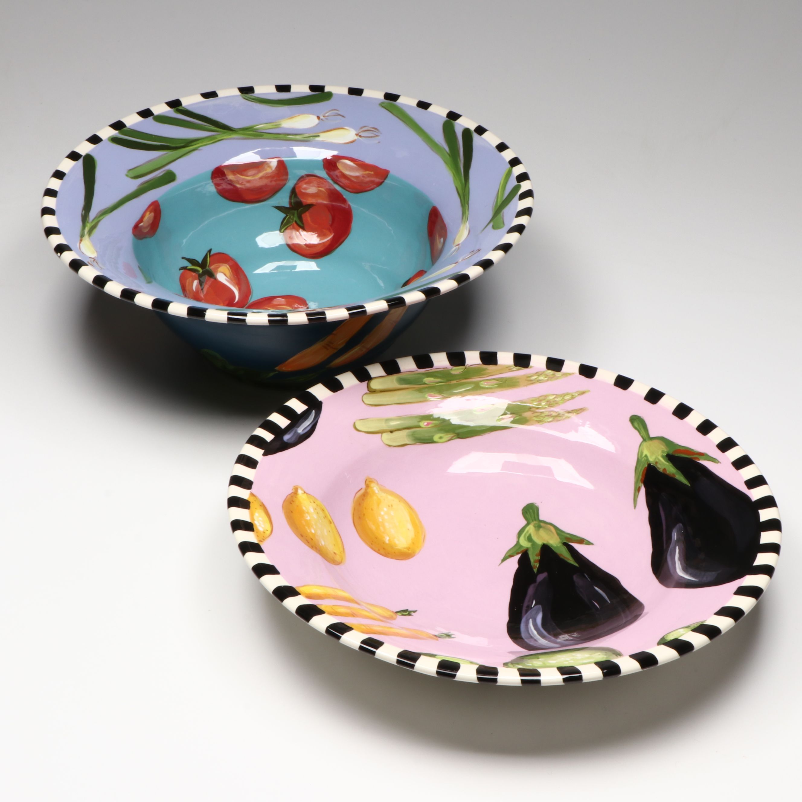 Droll Designs Hand-Painted Vegetable Motif Serving Bowls | Barnebys