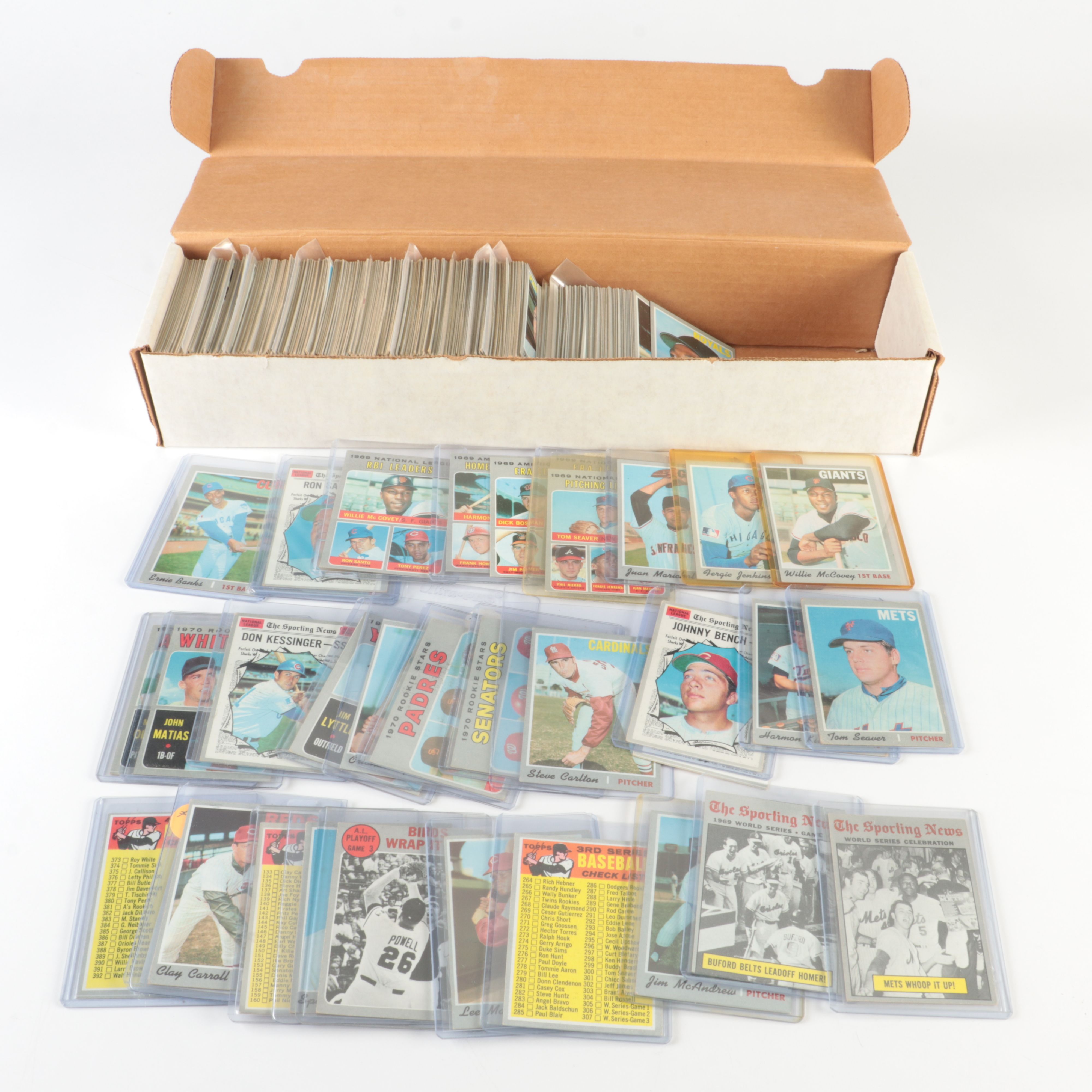 1970 Topps Baseball Cards Featuring Steve Carlton, Johnny Bench, and ...
