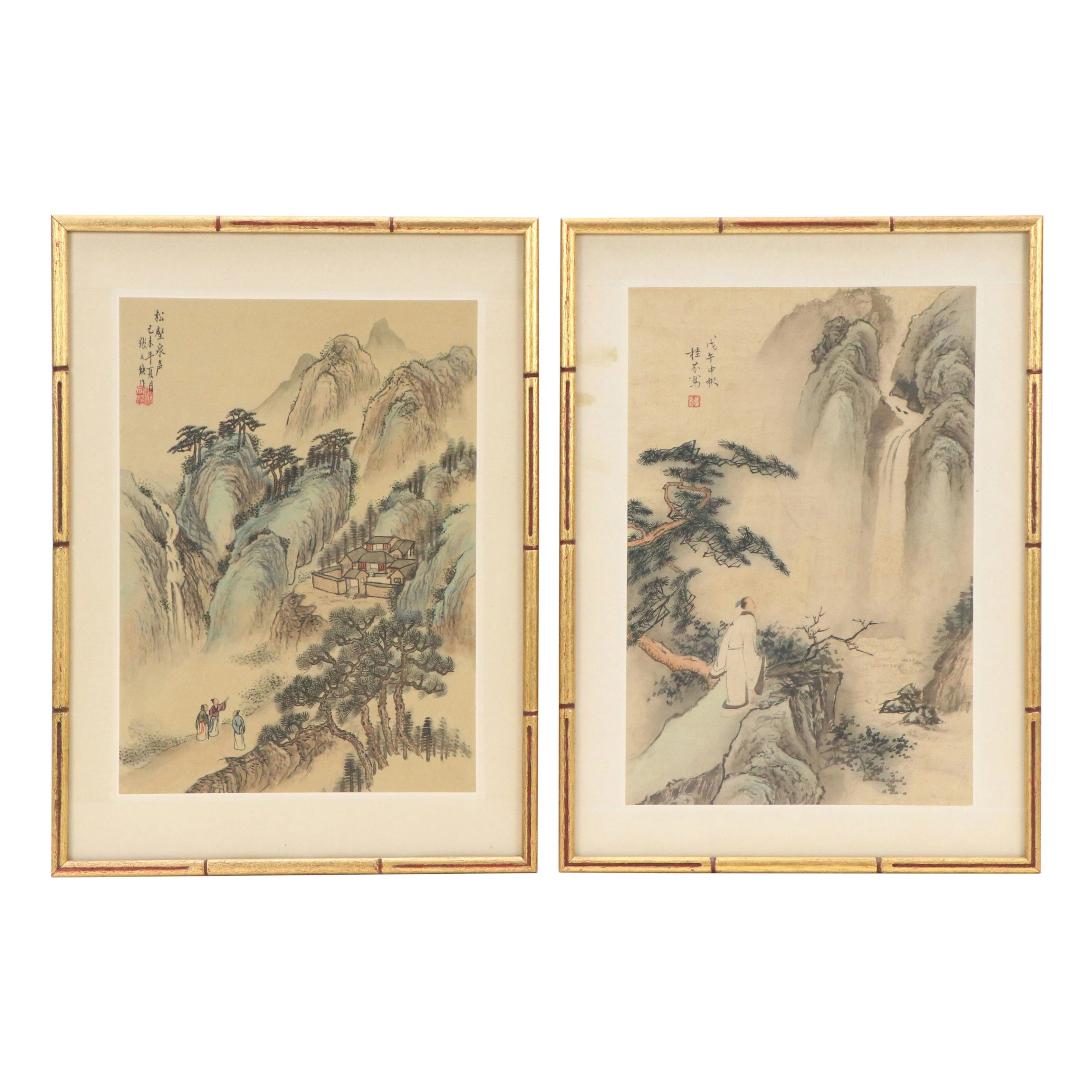 Ink on Silk Chinese Shan Shui Paintings, Early to Mid-20th Century ...
