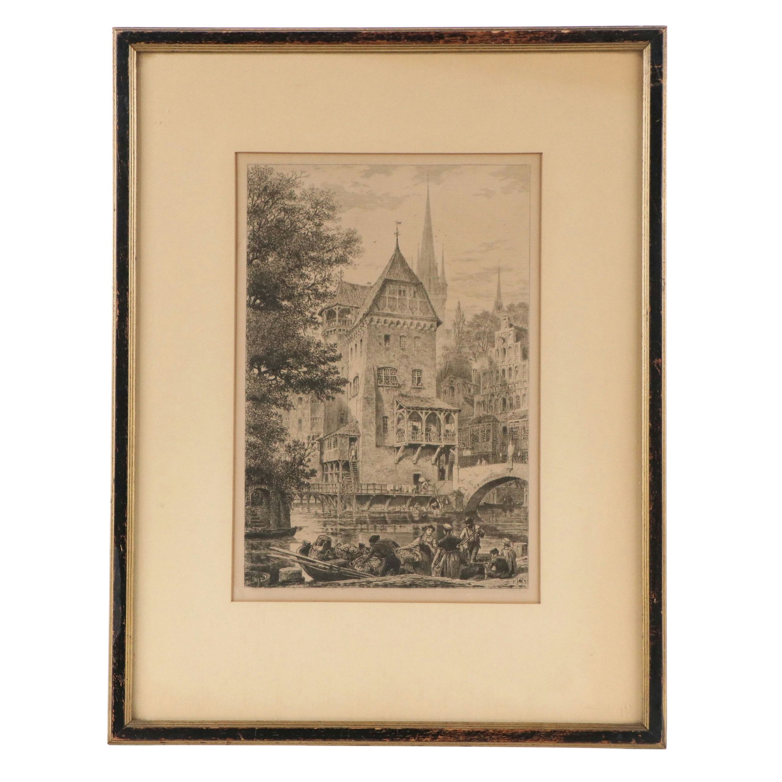 Etching Designed by Axel Herman Haig "An Old German Mill," Circa 1880 ...