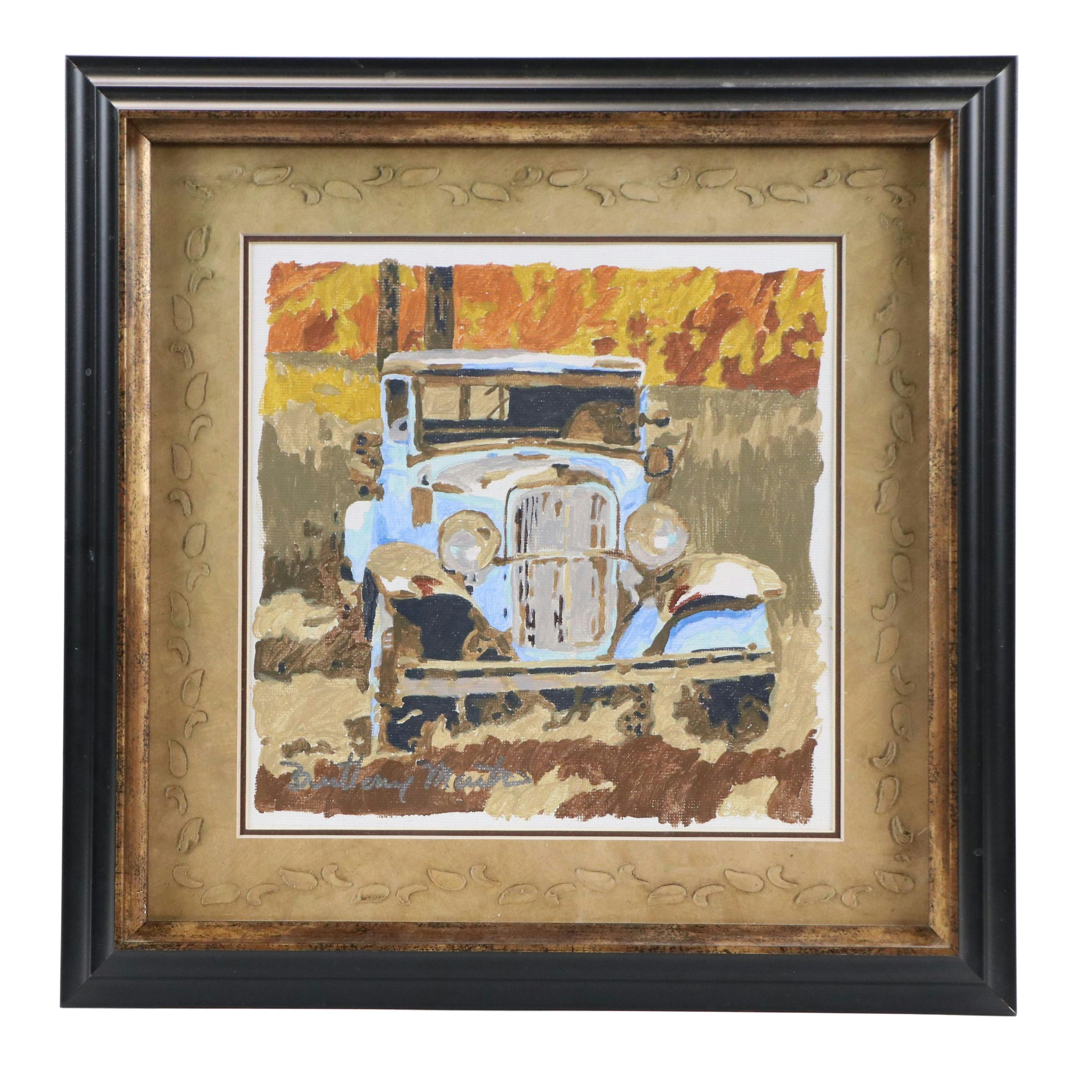 Brittony Martin Acrylic Painting "Old Blue Car in Field," 2025 | Barnebys