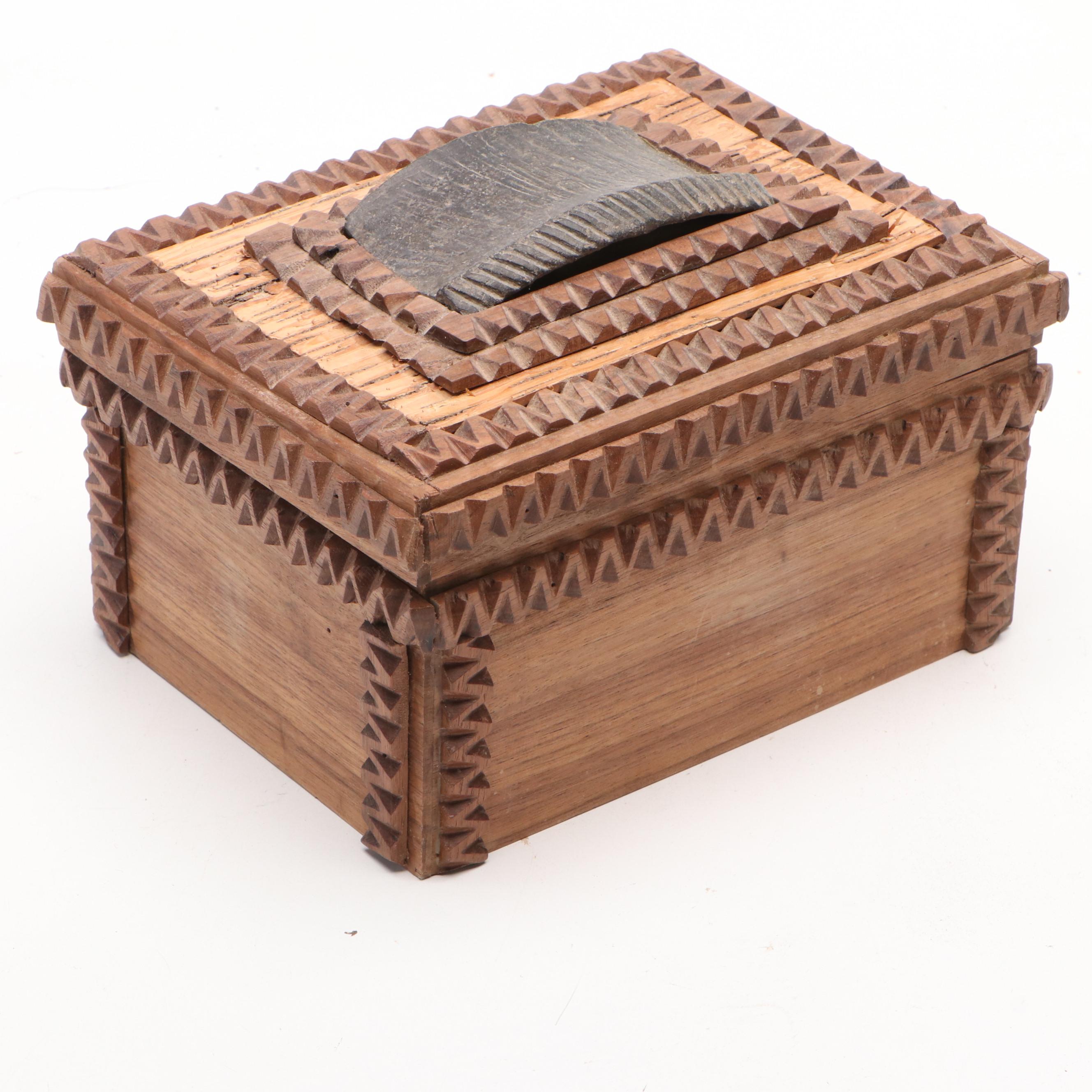 Robert Beaven Tramp Art Chip Carved Box, 20th Century | Barnebys