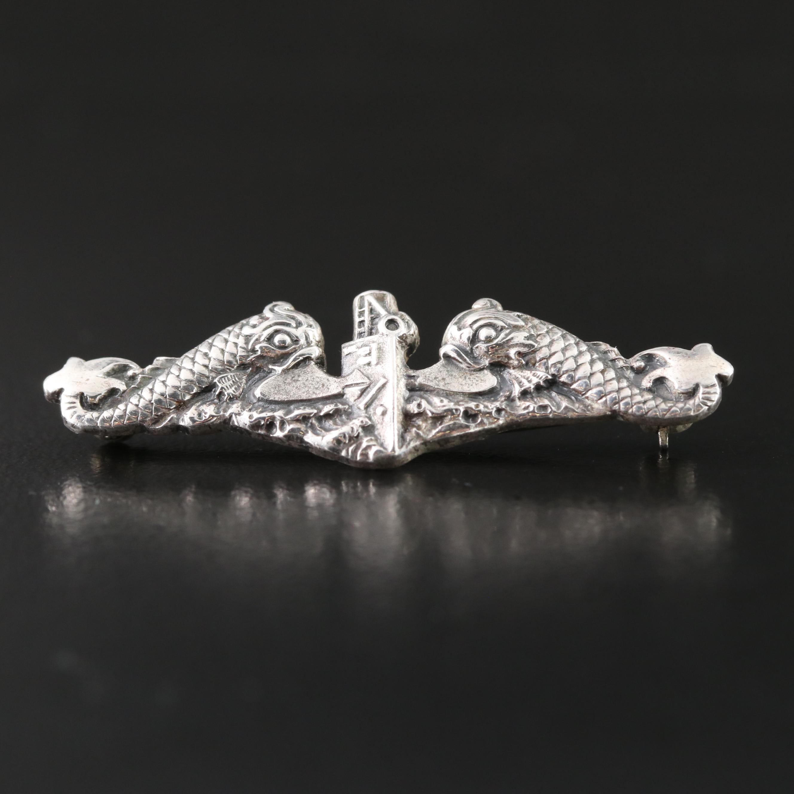 U.S. Navy Sterling Dolphin Badge Submarine Warfare Pin | Barnebys