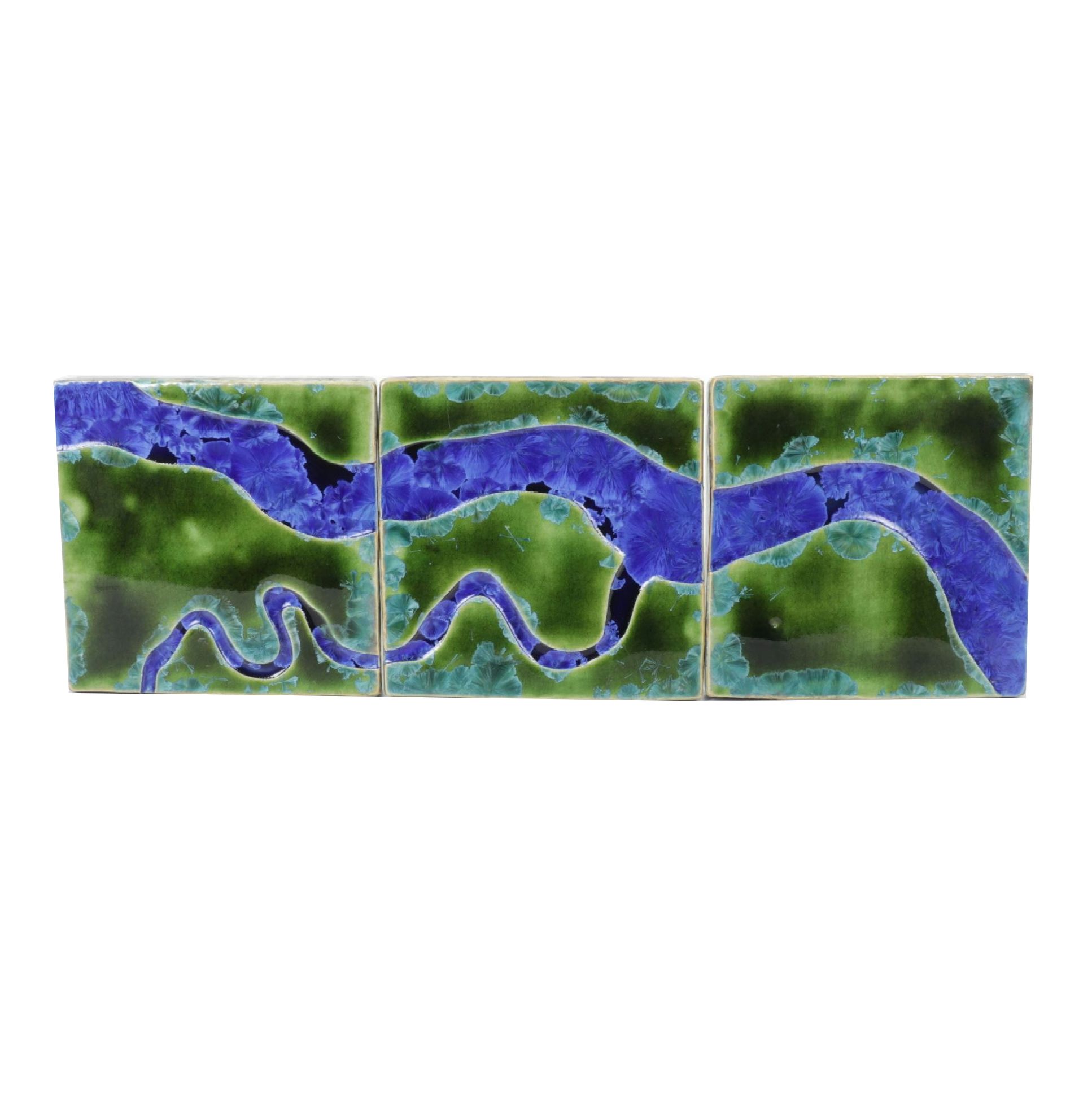 Egenolf Ceramics Blue and Green Glaze Triptych Tiles of Fork in ...