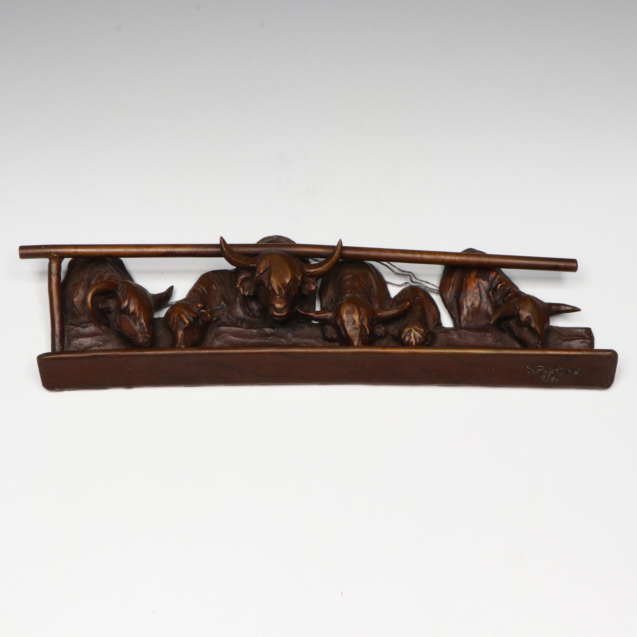 Susan Grant Raymond Bronze Sculpture of Highland Cattle at the Trough ...