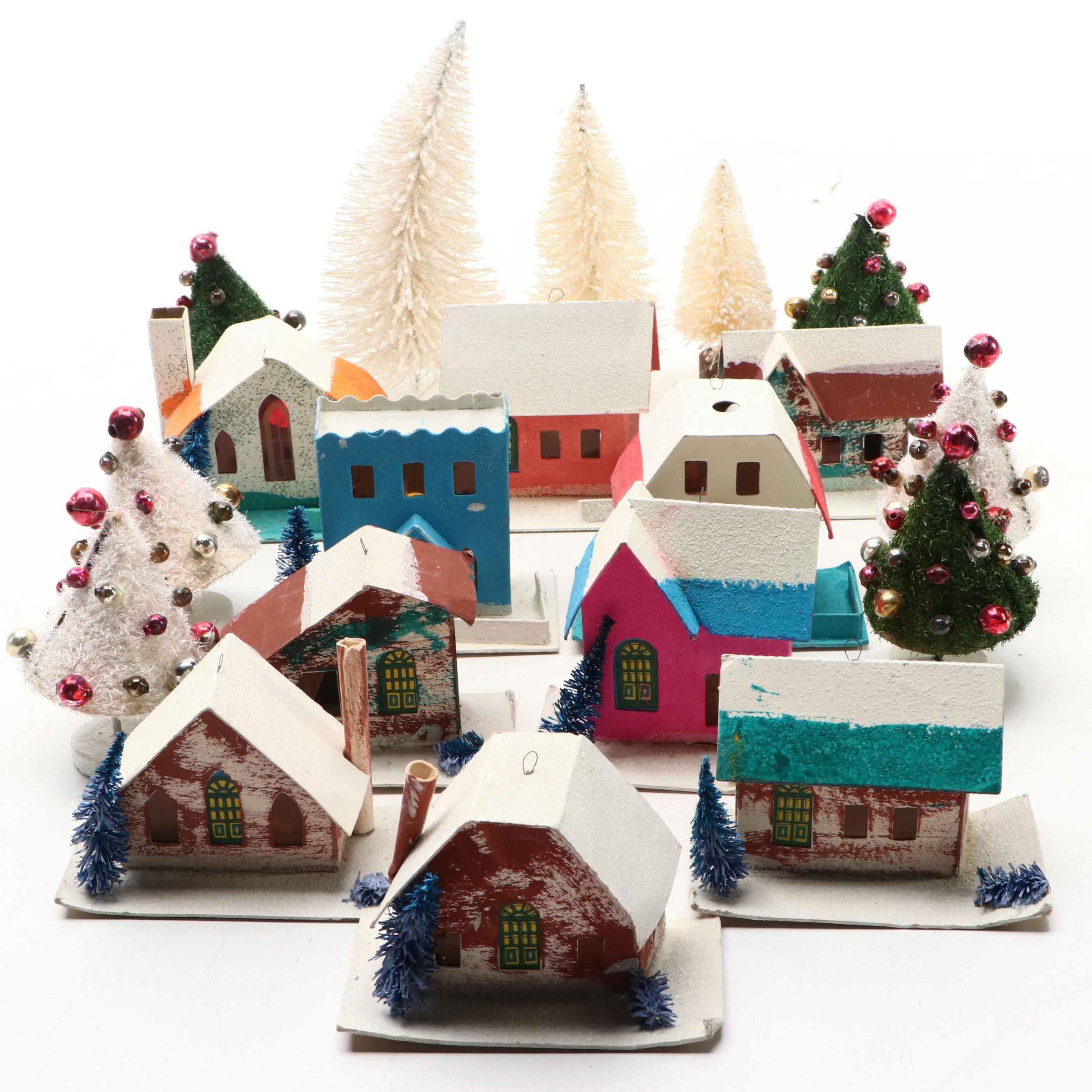 Japanese Cardboard Christmas Putz Houses and Trees, Mid-20th Century ...