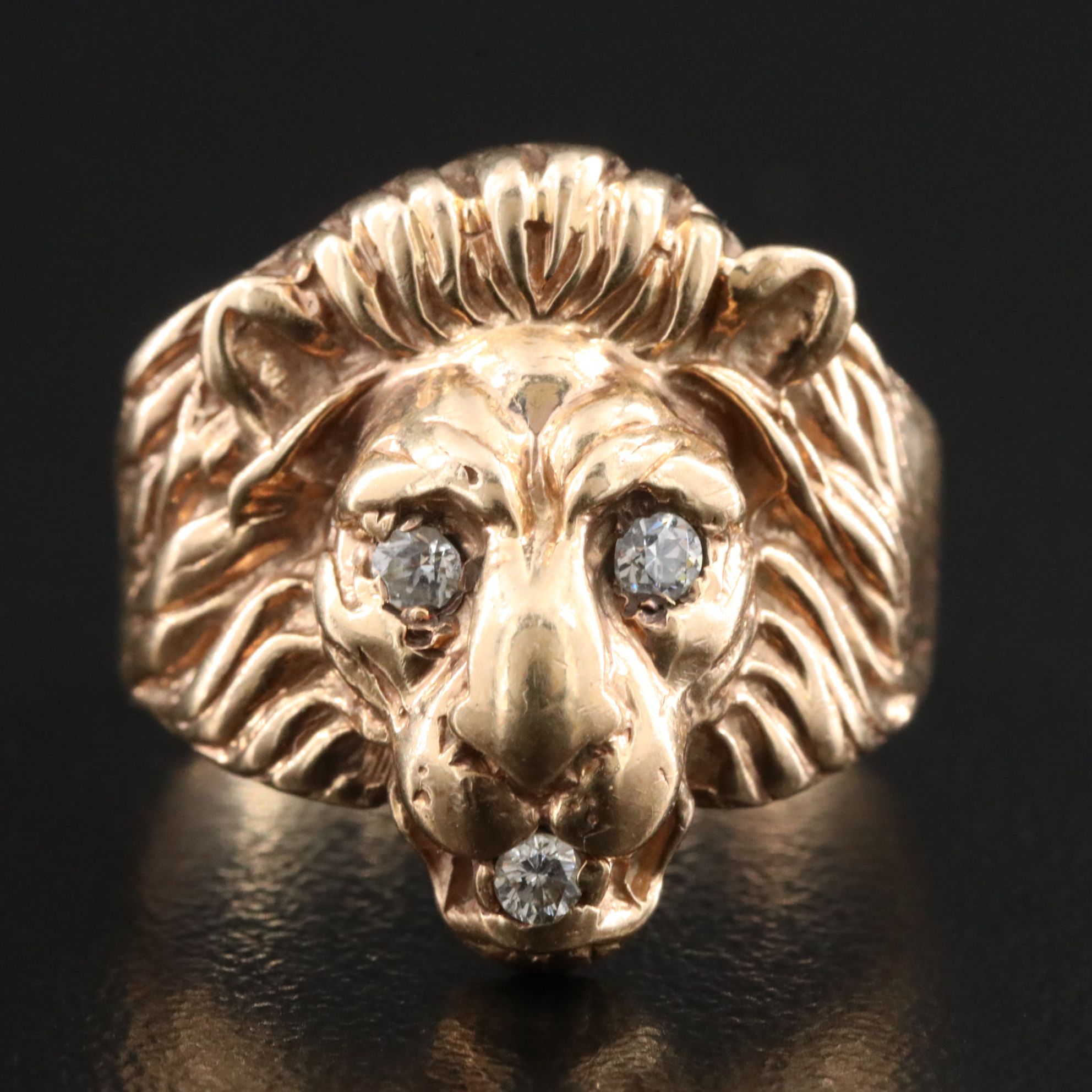 10K Glass and Diamond Lion Head Ring | Barnebys