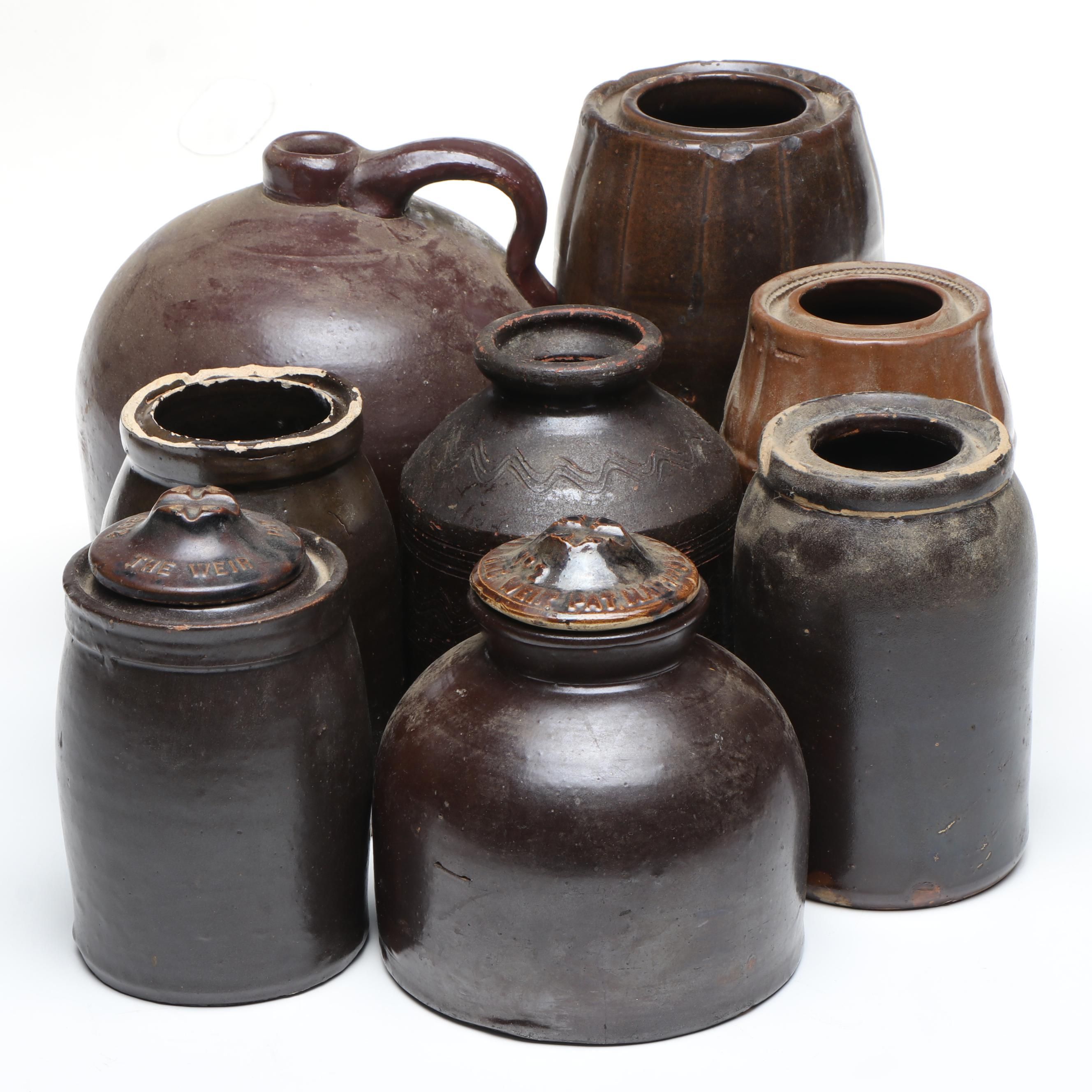 The Weir with Other Brown Glazed Stoneware Canning Crocks and Jug ...