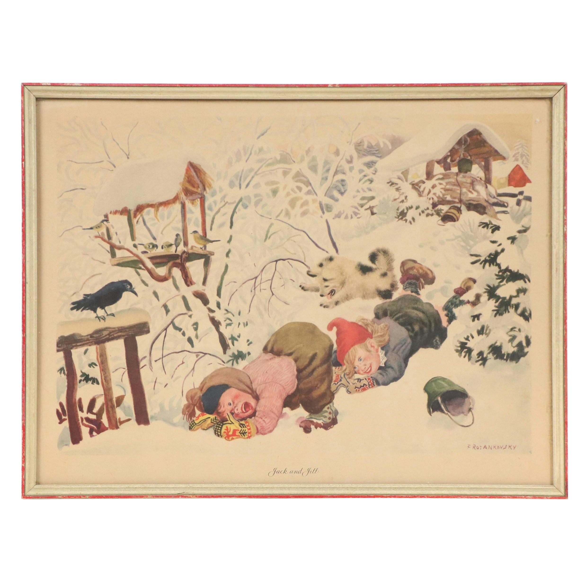 After Feodor Rojankovsky Offset Lithograph "Jack and Jill," Circa 1950 ...