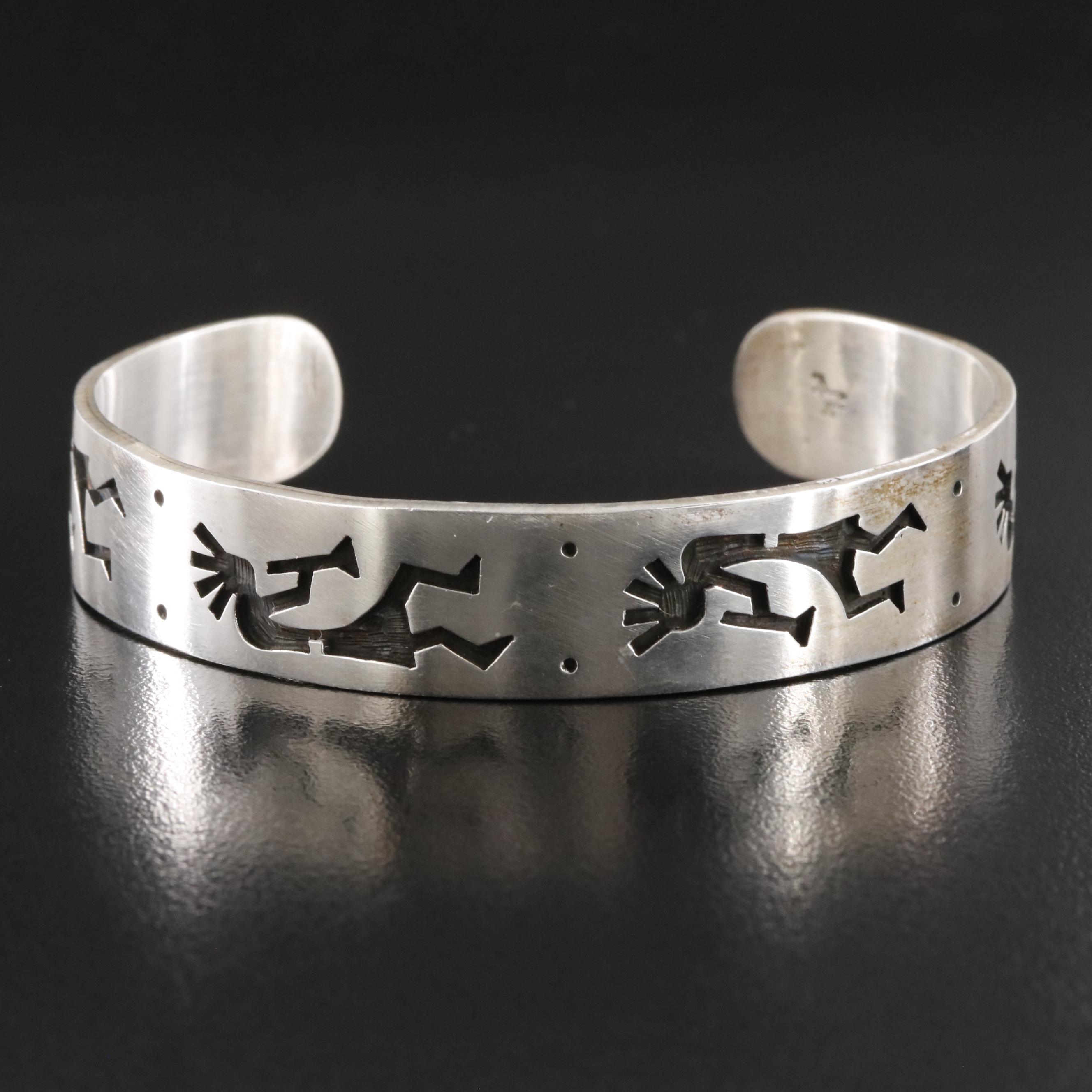 Robert Honyaktewa Hopi Sterling Kokopelli Overlay Cuff | Barnebys