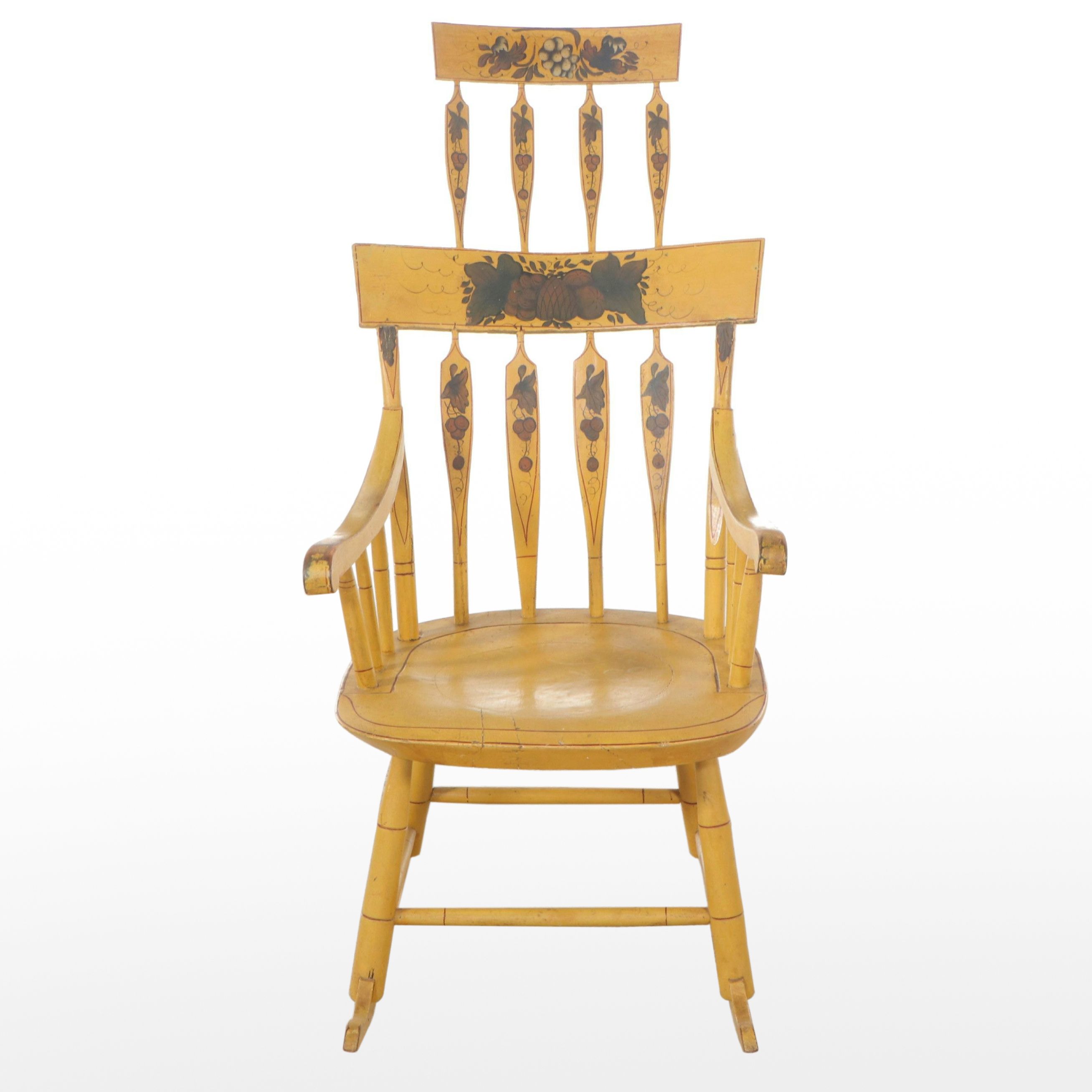 American Colonial Style Stenciled and Paint-Decorated Comb-Back Windsor ...