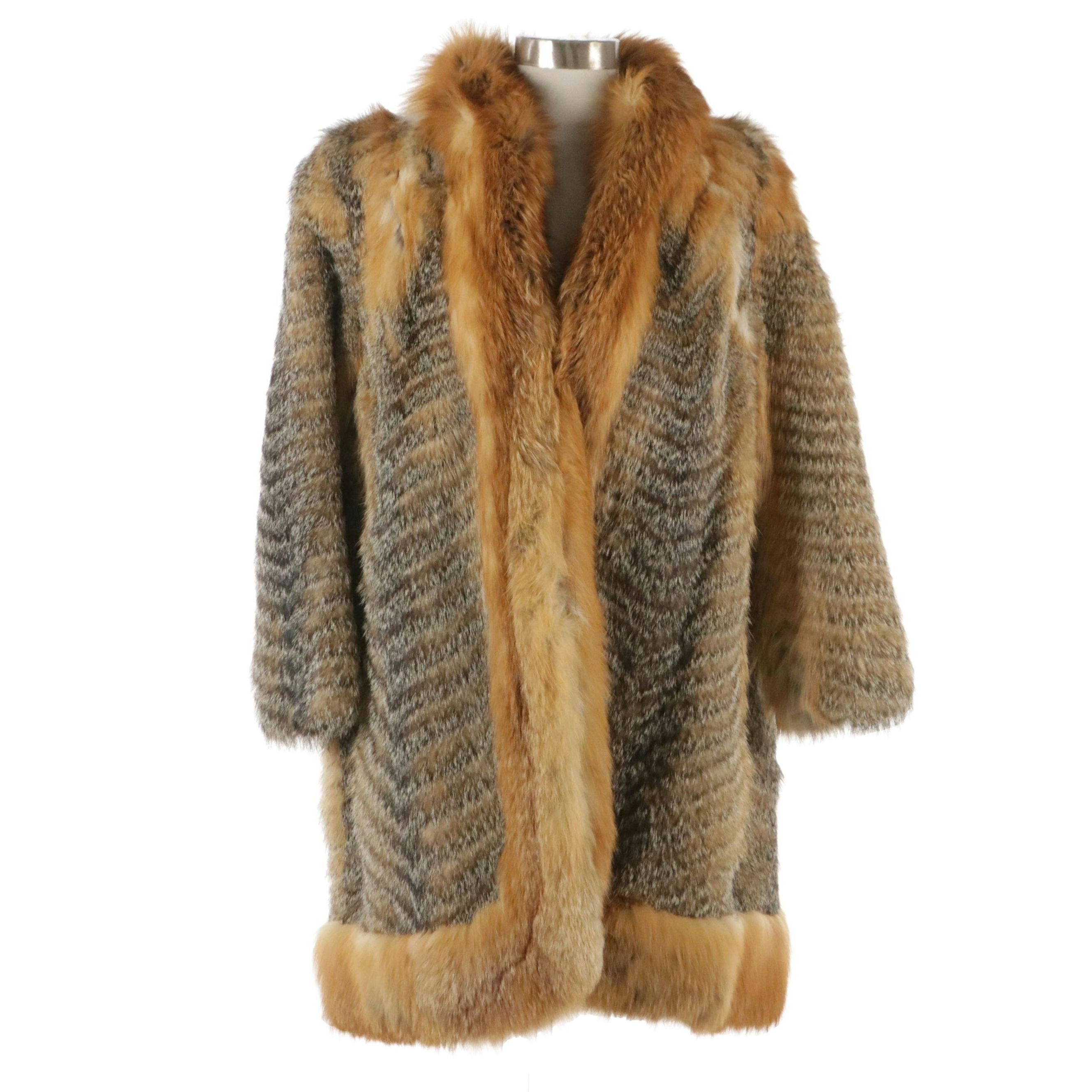 Stanley Rich Fine Furs Vintage Grey Fox Fur Coat with Red Fox Trim ...