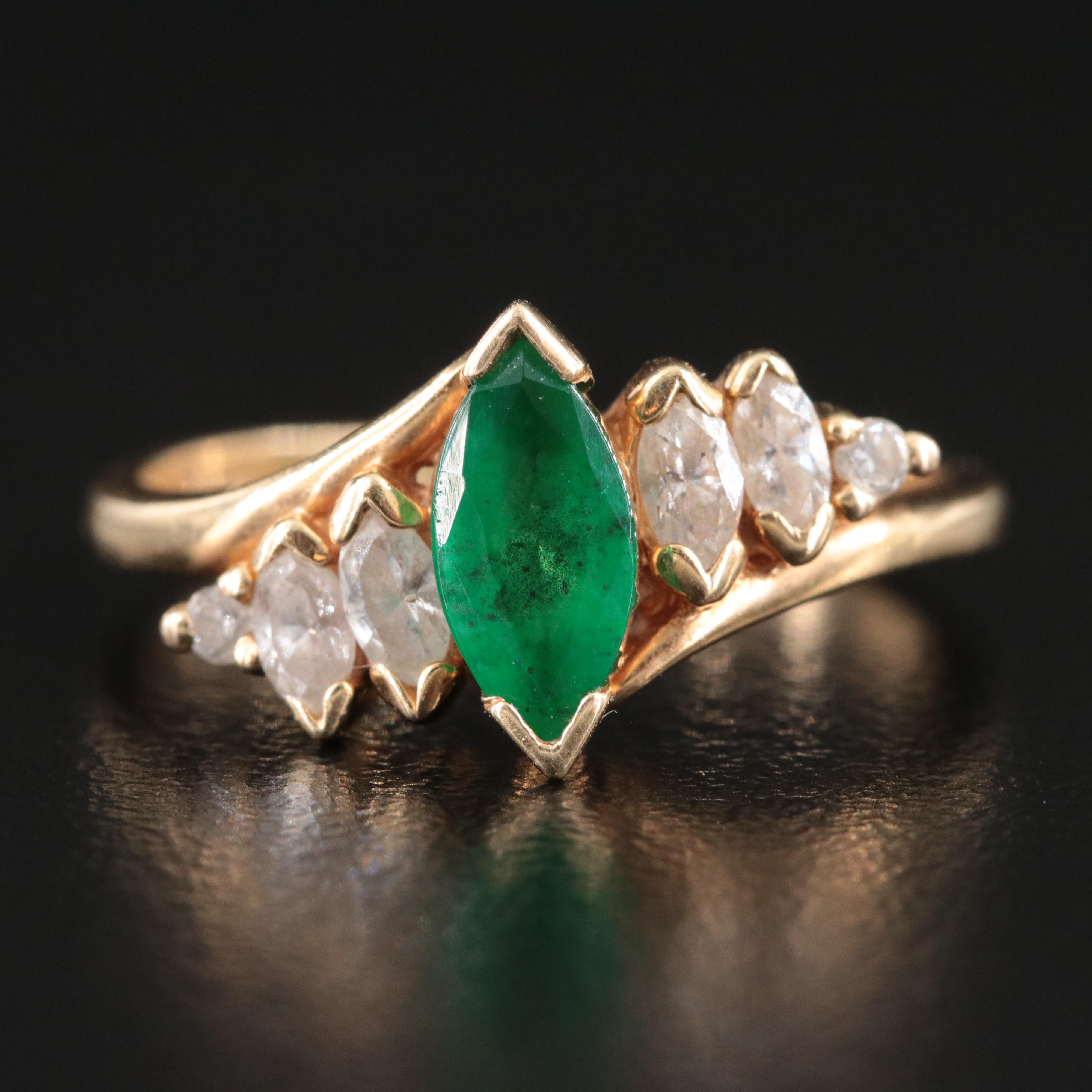 14K Emerald and Diamond Ring | Barnebys