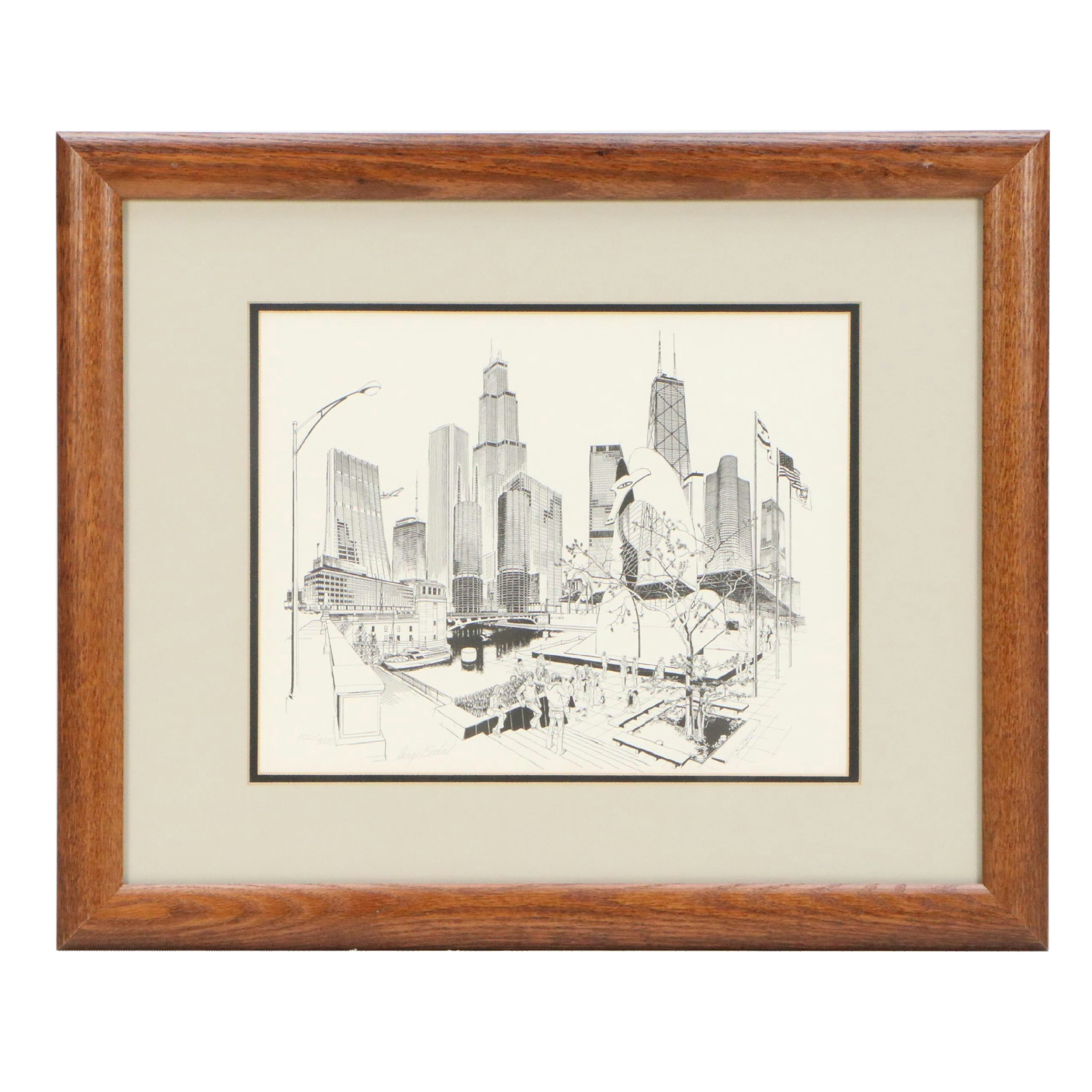 George Becker Lithograph of Chicago Cityscape, Circa 1975 | Barnebys