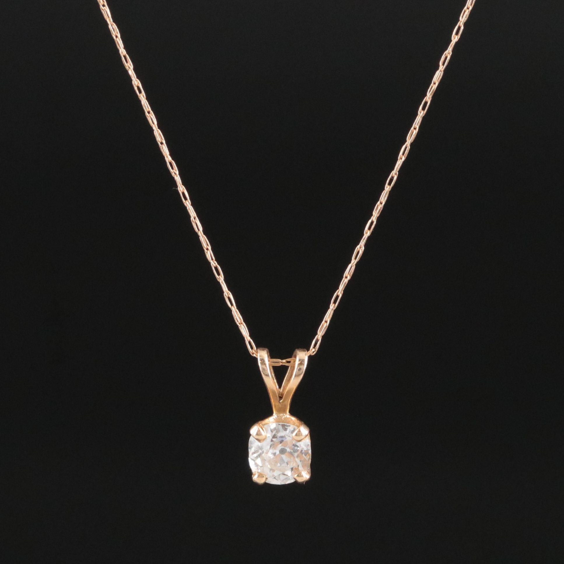 14K 0.33 CT Old Mine Cut Diamond Solitaire Pendant Necklace | Barnebys