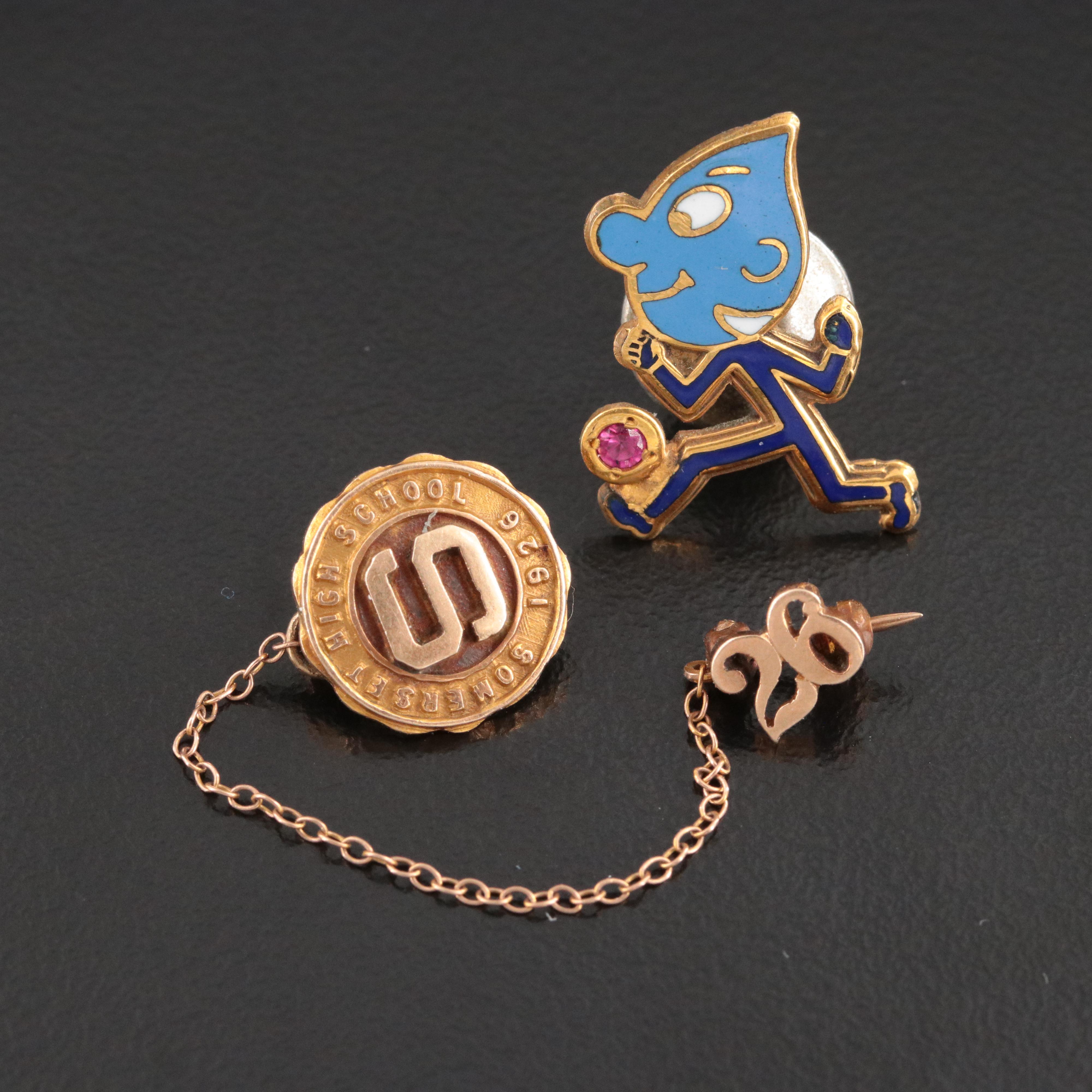10K High School and Ruby and Enamel Cartoon Water Drop Pins | Barnebys
