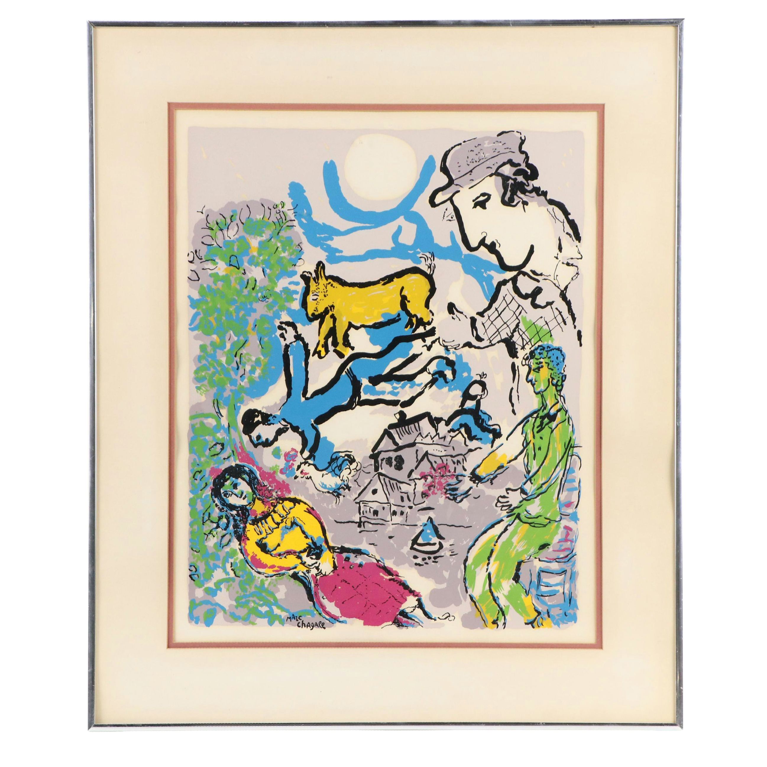 After Marc Chagall Serigraph "The Flying Fiancé," Late 20th Century ...